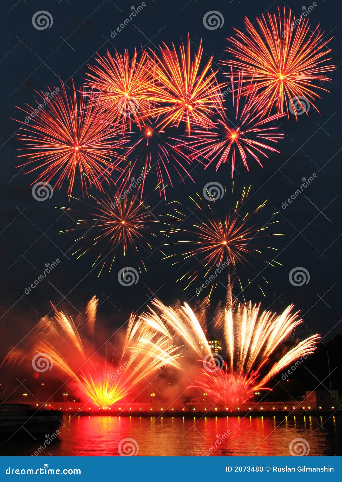 Fireworks with reflection stock photo. Image of bright - 2073480