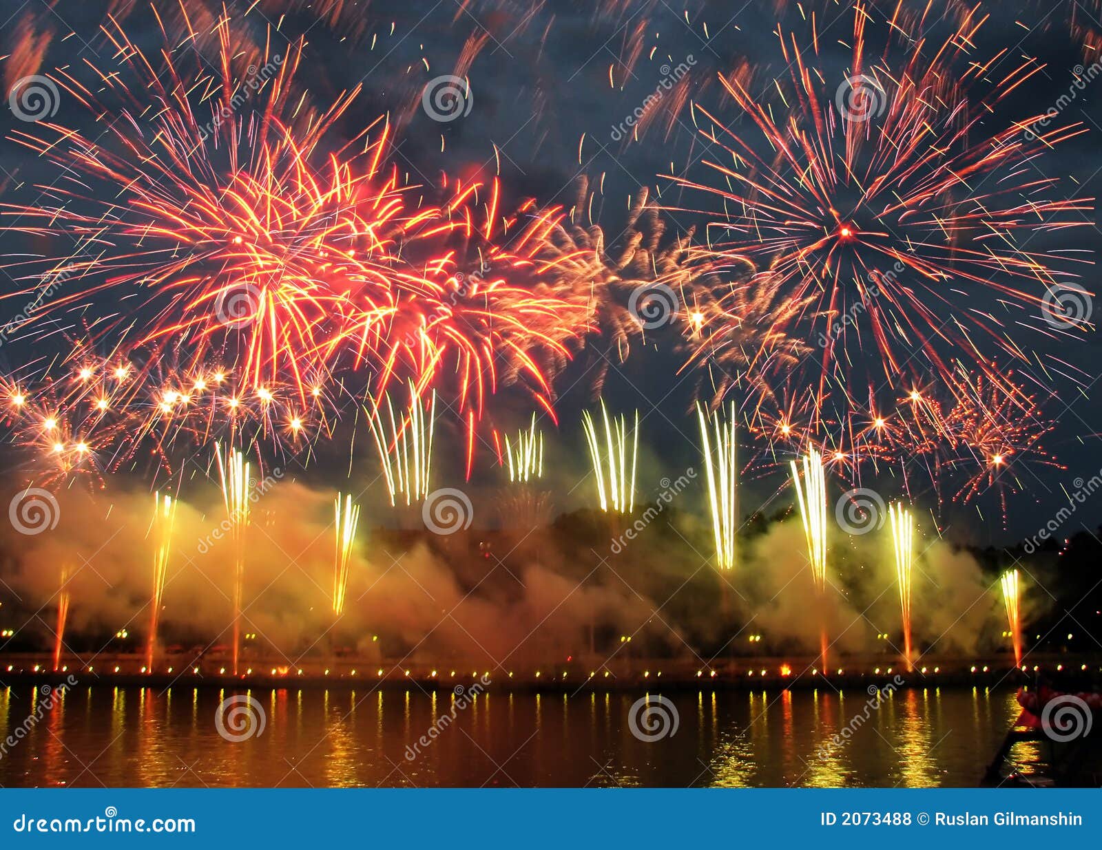 Fireworks with reflection stock photo. Image of festival - 2073488