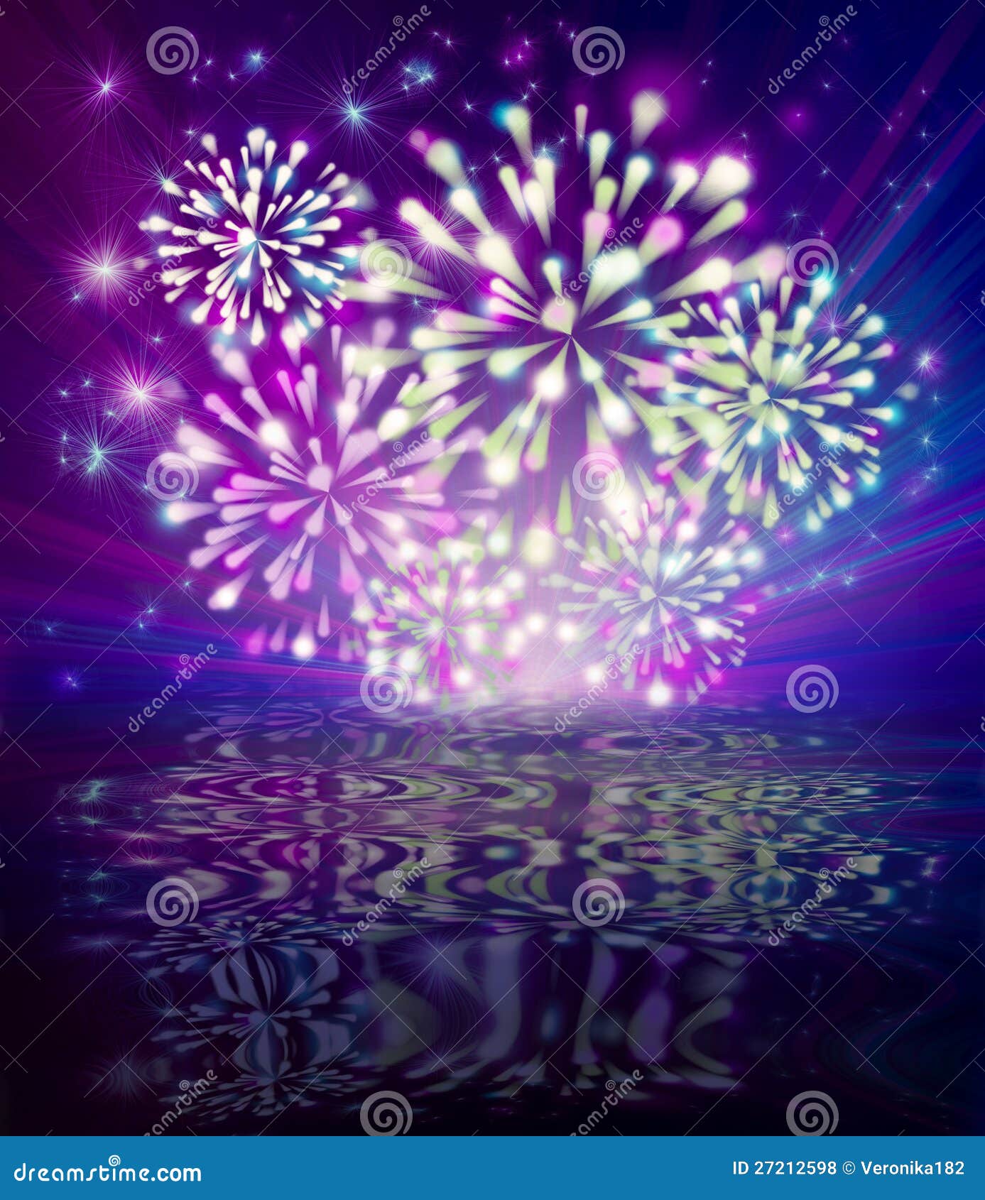 Fireworks and reflection stock illustration. Illustration of night ...