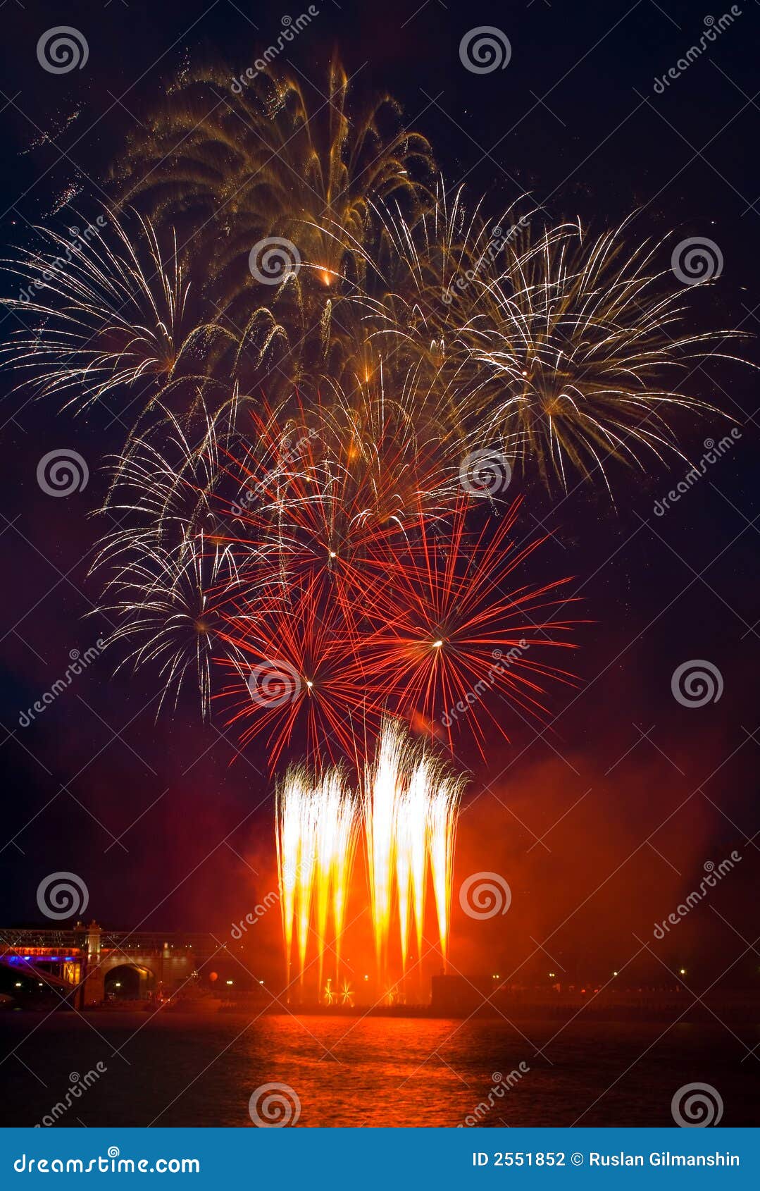 Fireworks with reflections stock photo. Image of diagonal - 2551852