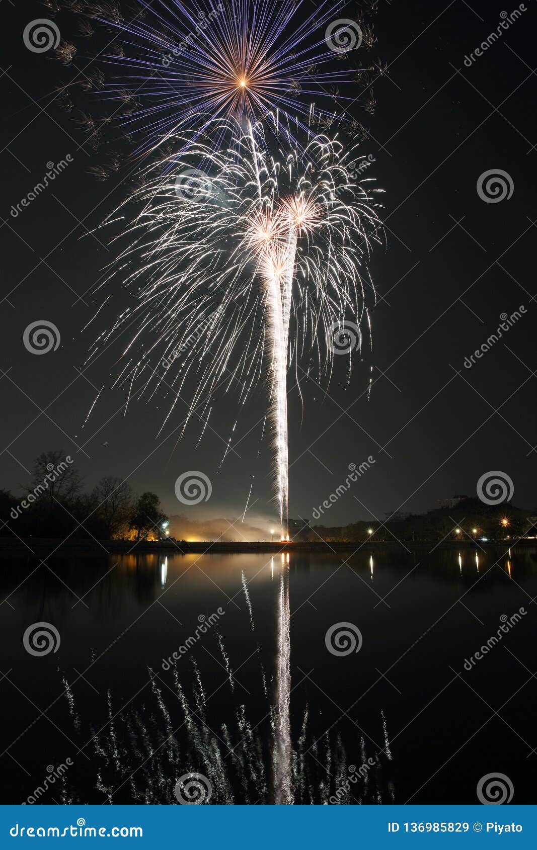 Fireworks on river stock image. Image of close, holiday - 136985829