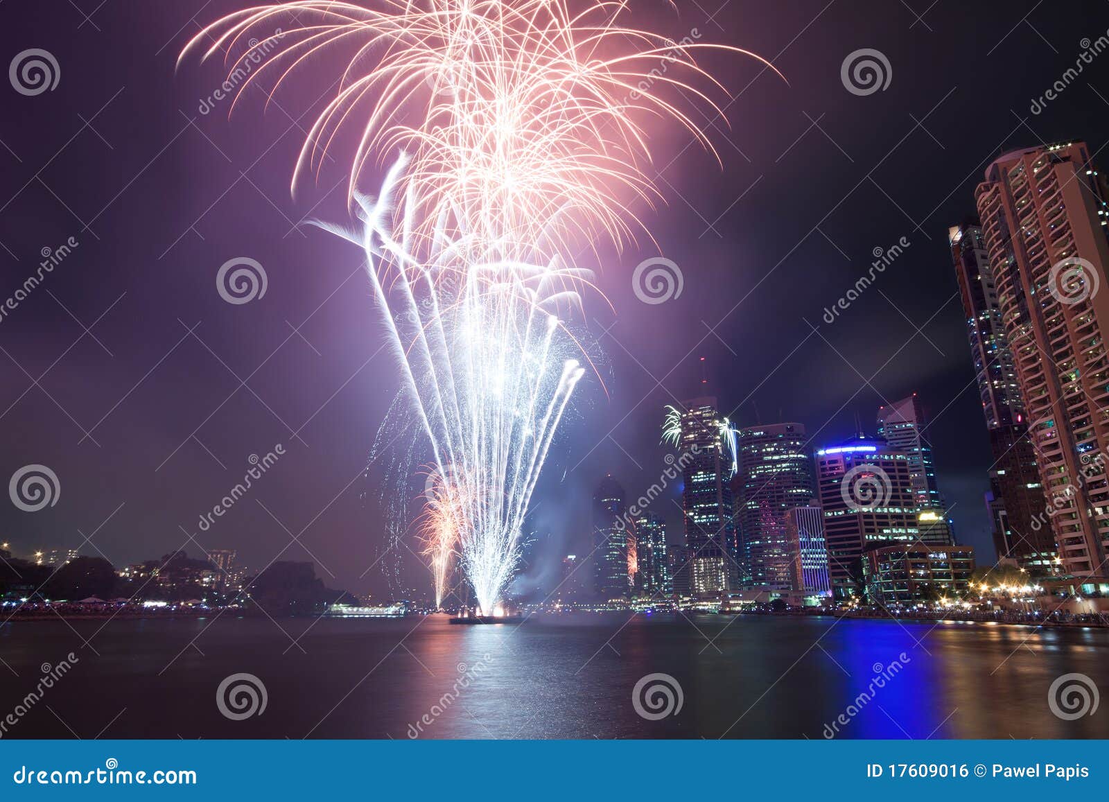 Fireworks by the River in the City Stock Photo - Image of fireworks ...
