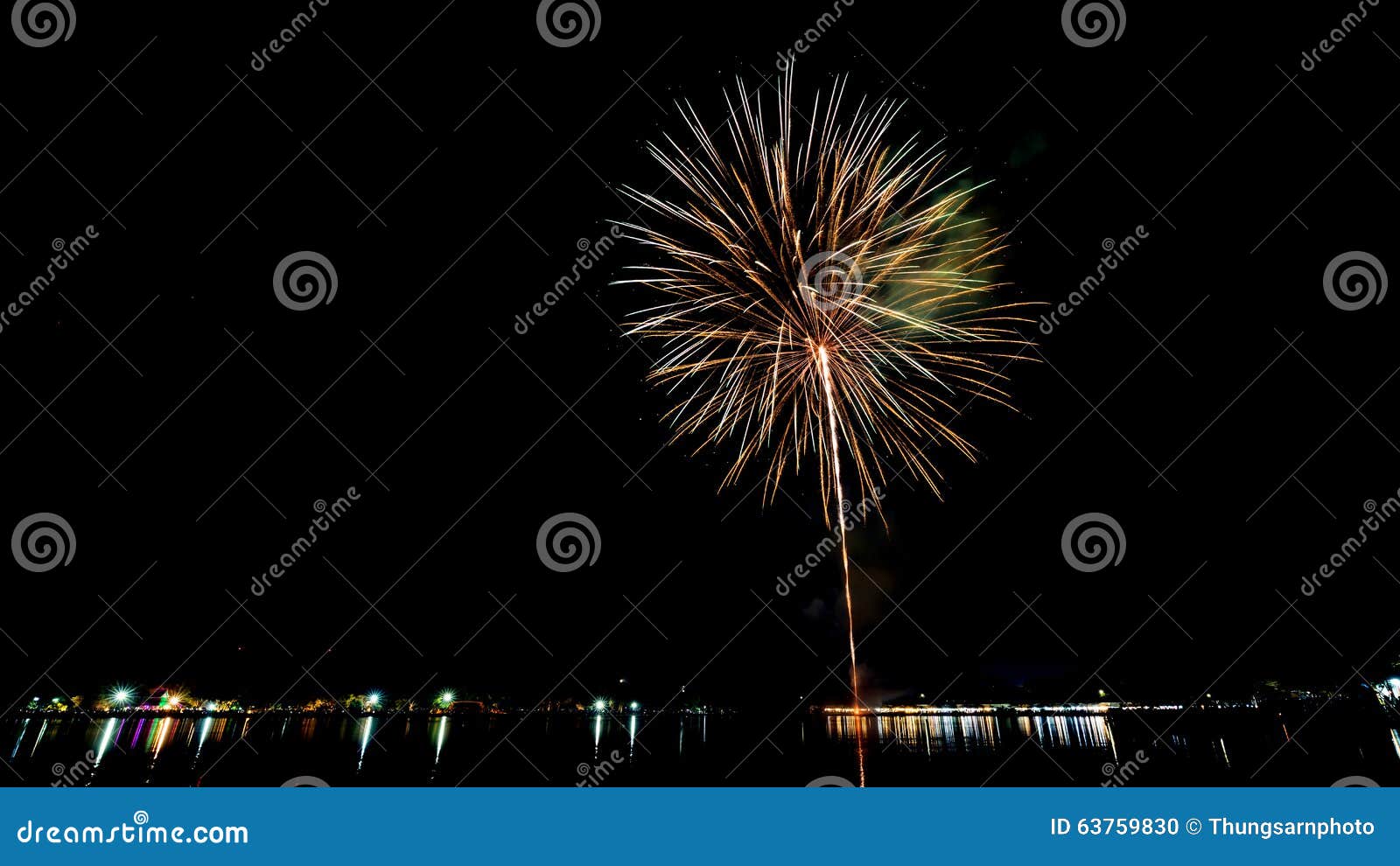 Fireworks at riverside stock photo. Image of decoration - 63759830