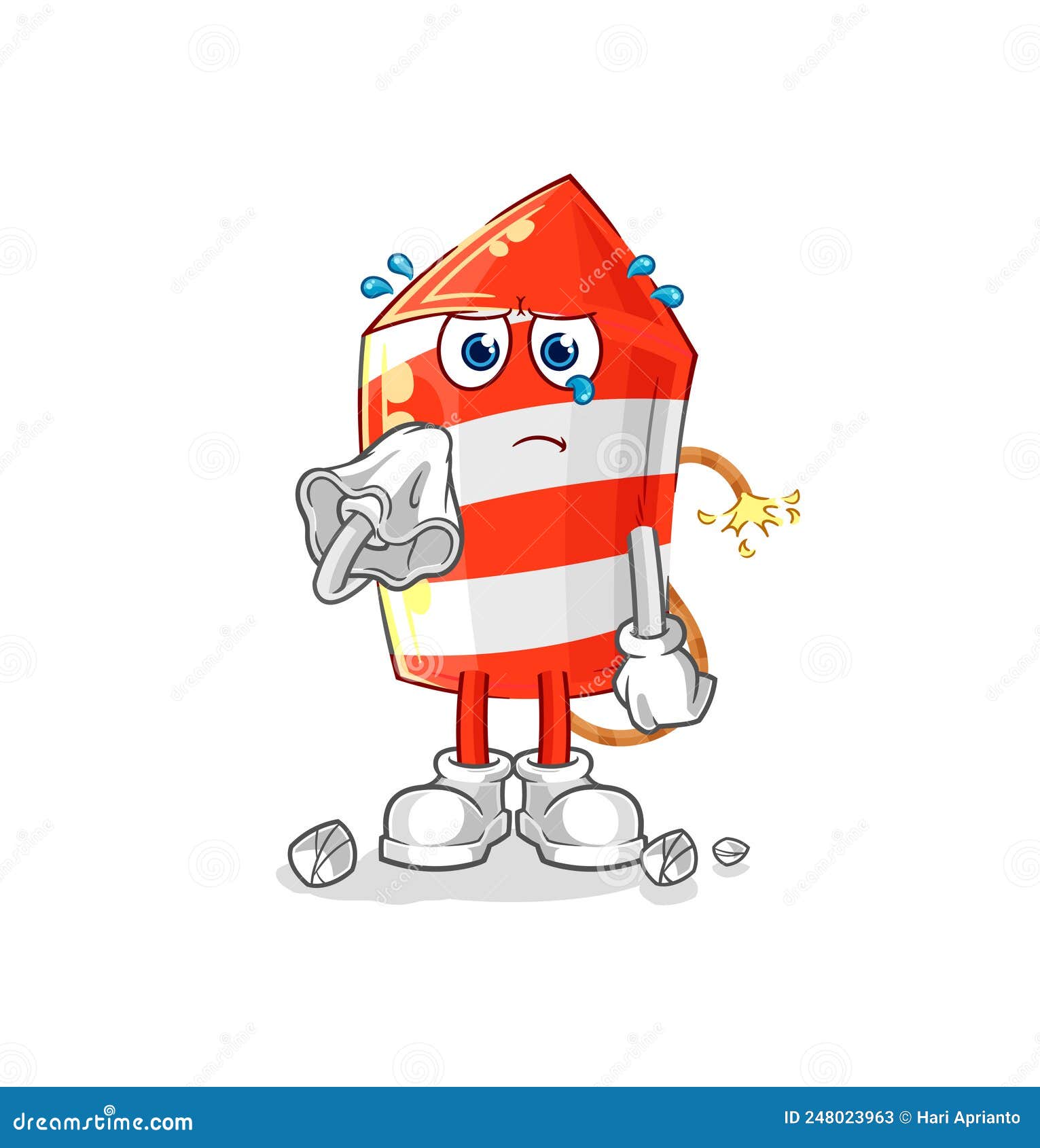 Fireworks Rocket Cry with a Tissue. Cartoon Mascot Vector Stock Vector ...