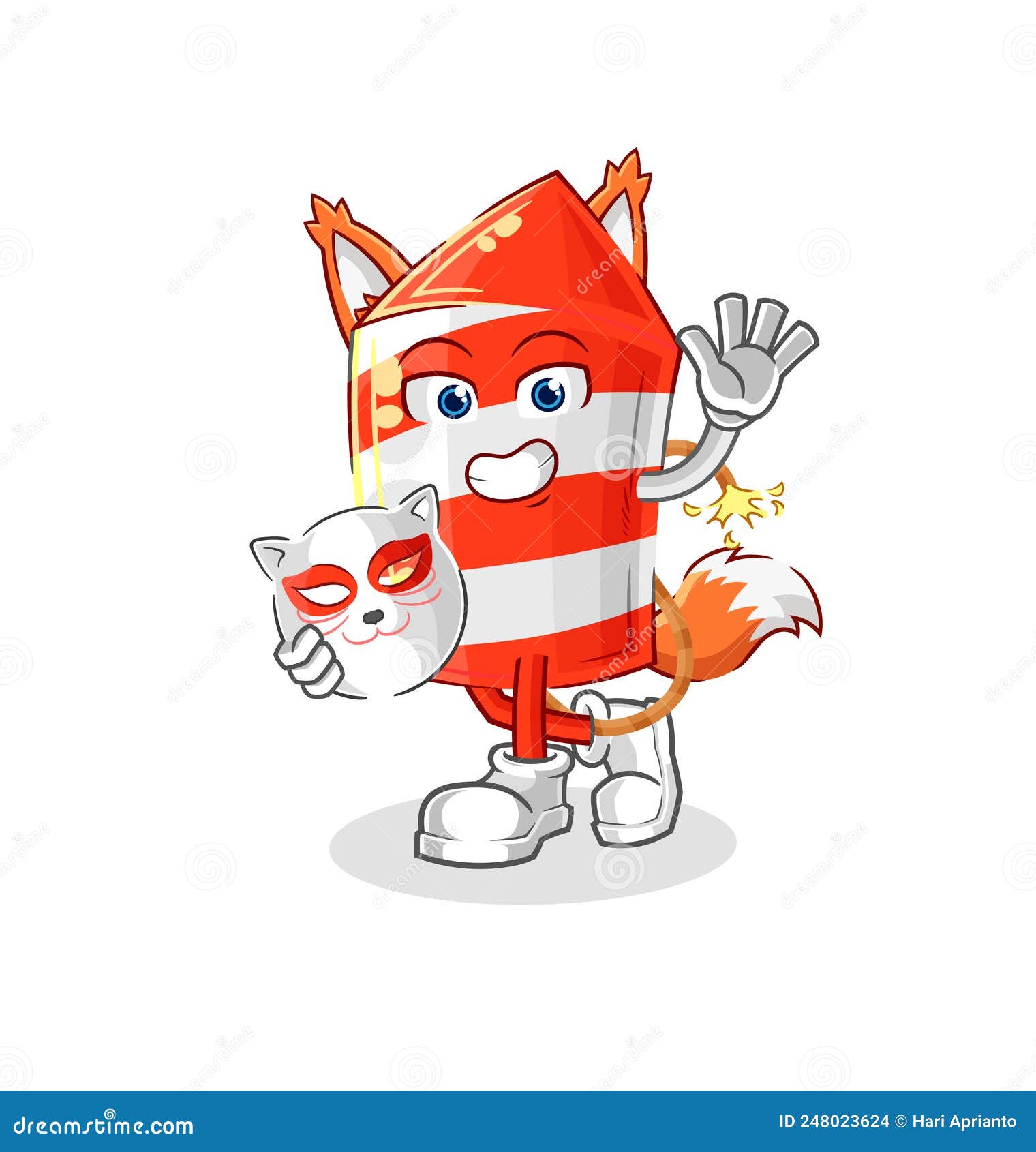 Fireworks Rocket Japanese Fox Character. Cartoon Mascot Stock Vector ...