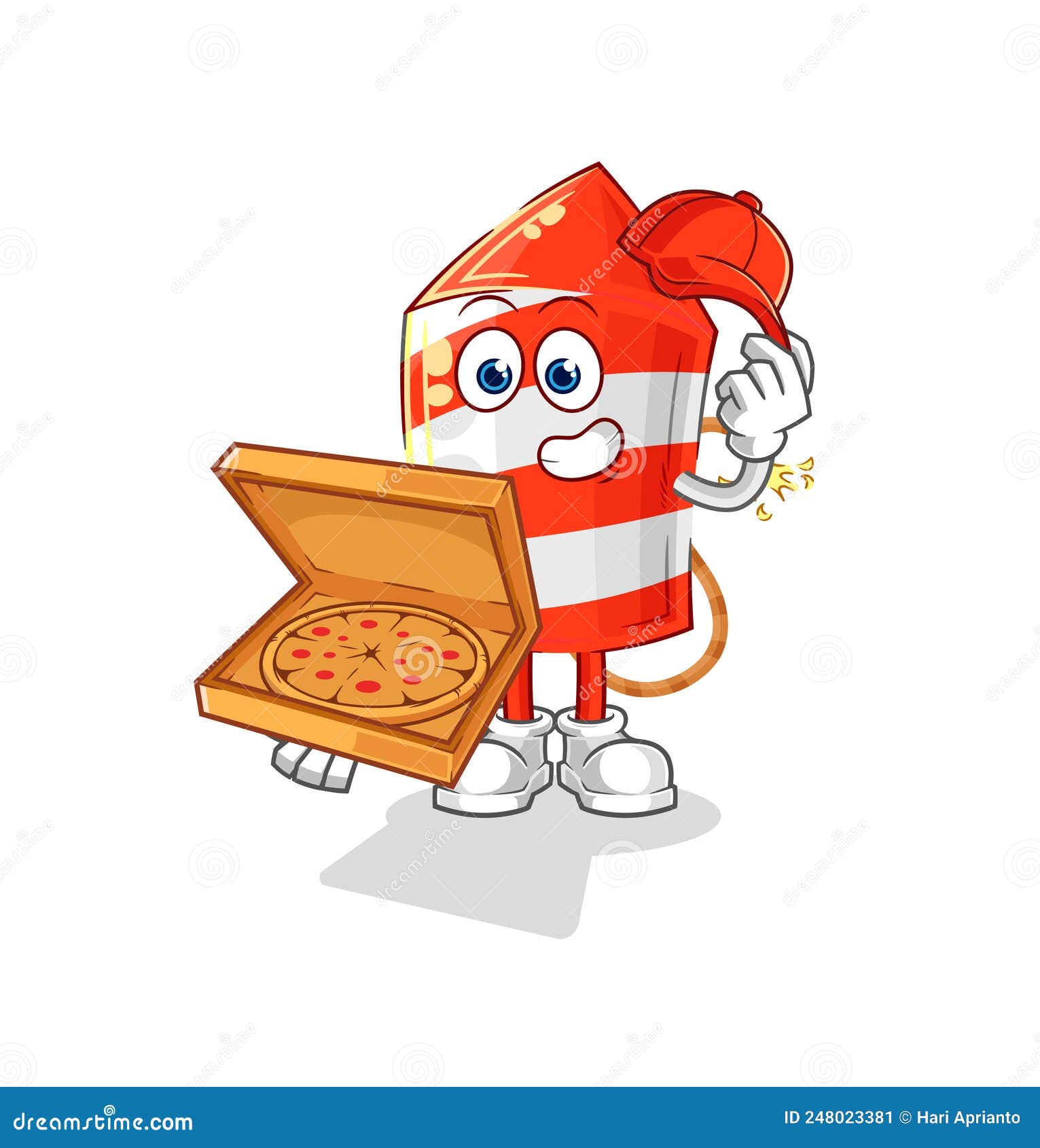 Fireworks Rocket Pizza Delivery Boy Vector. Cartoon Character Stock ...