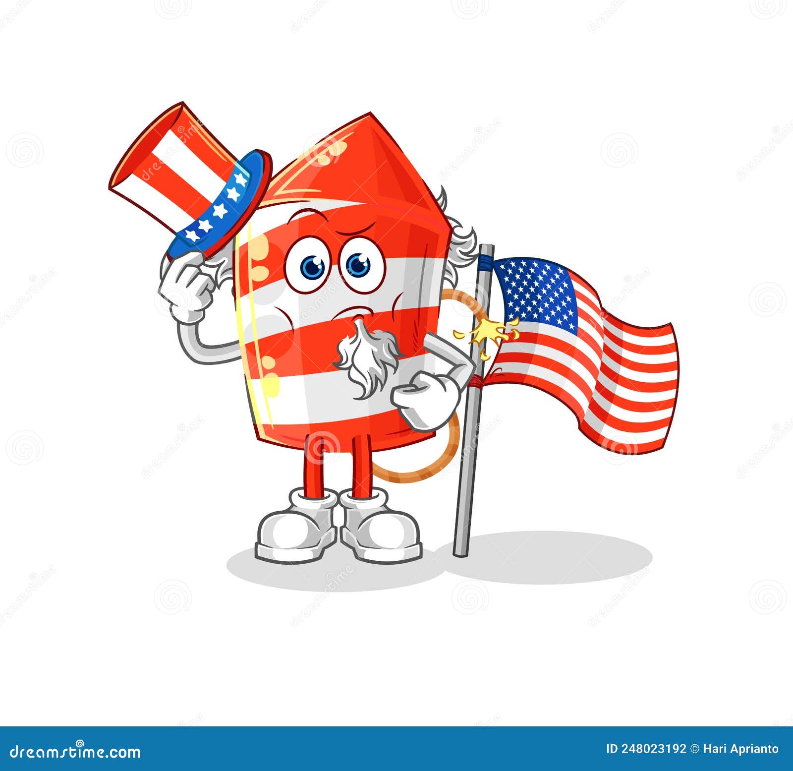 Fireworks Rocket Uncle Sam Character. Cartoon Mascot Vector Stock ...