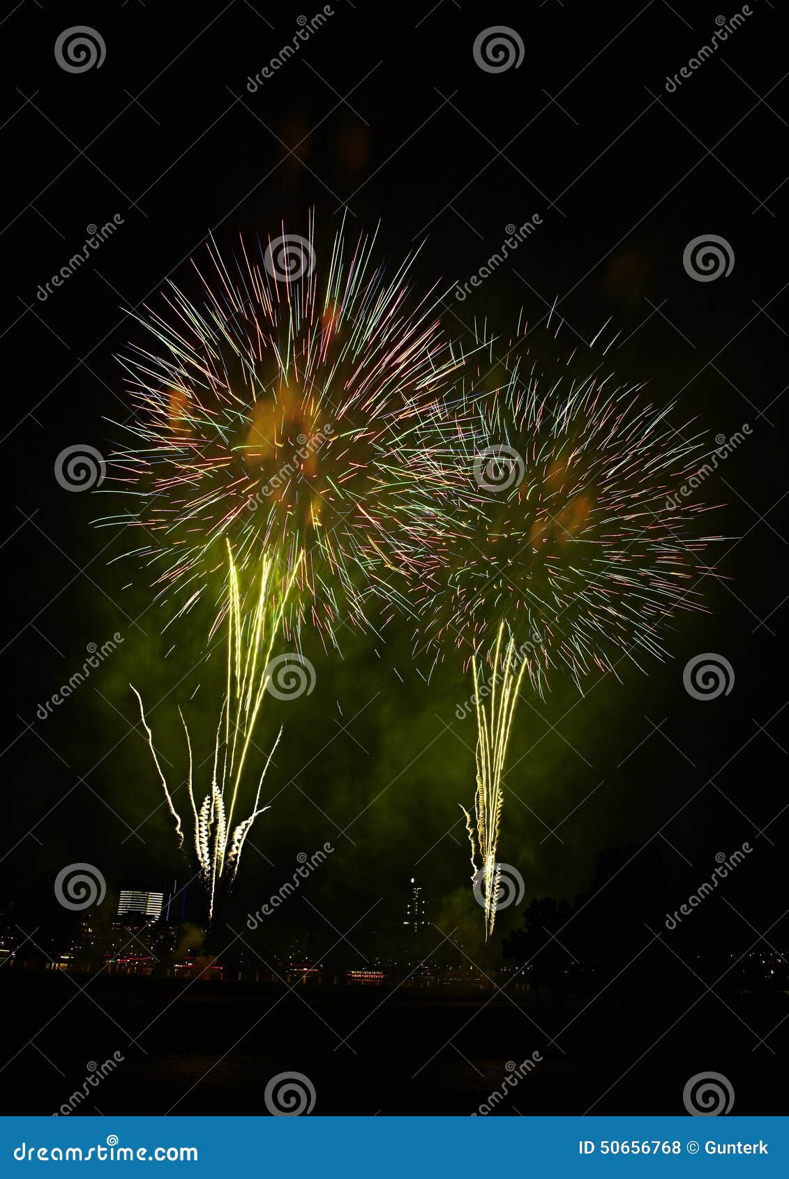 Fireworks, Rockets Across Night Sky Stock Photo - Image of nocturnal ...