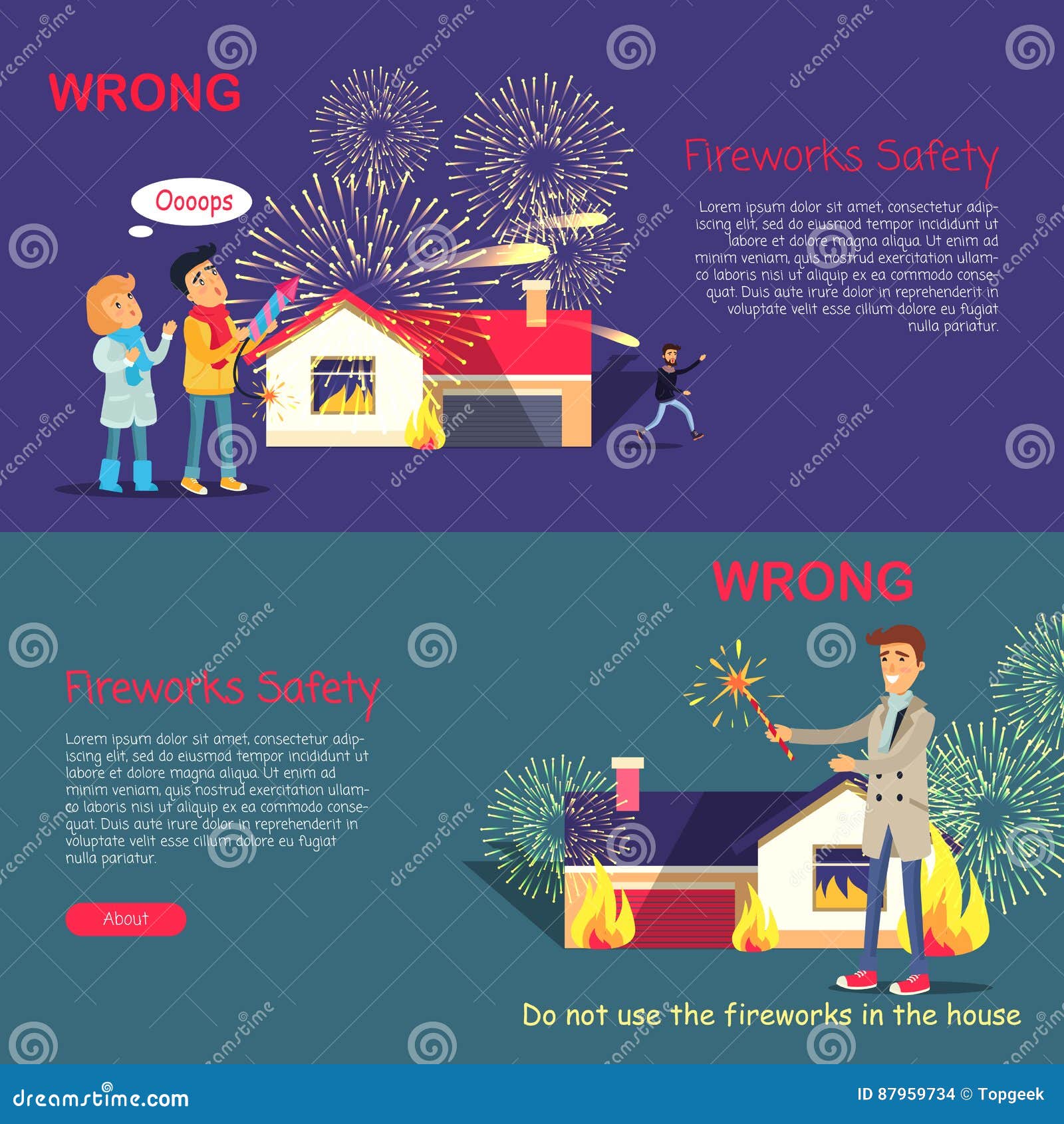 Fireworks Safety. Wrong Usage of Pyrotechnics Stock Vector ...