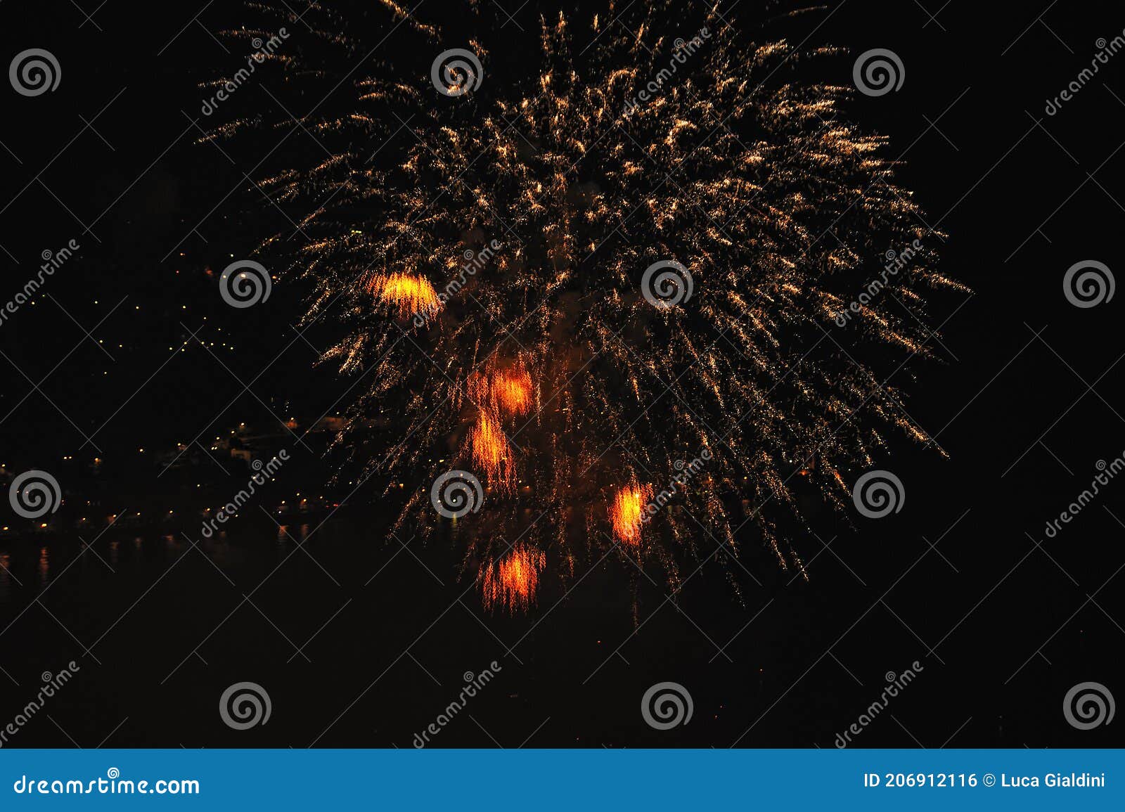 Fireworks on the sea stock photo. Image of city, colours - 206912116