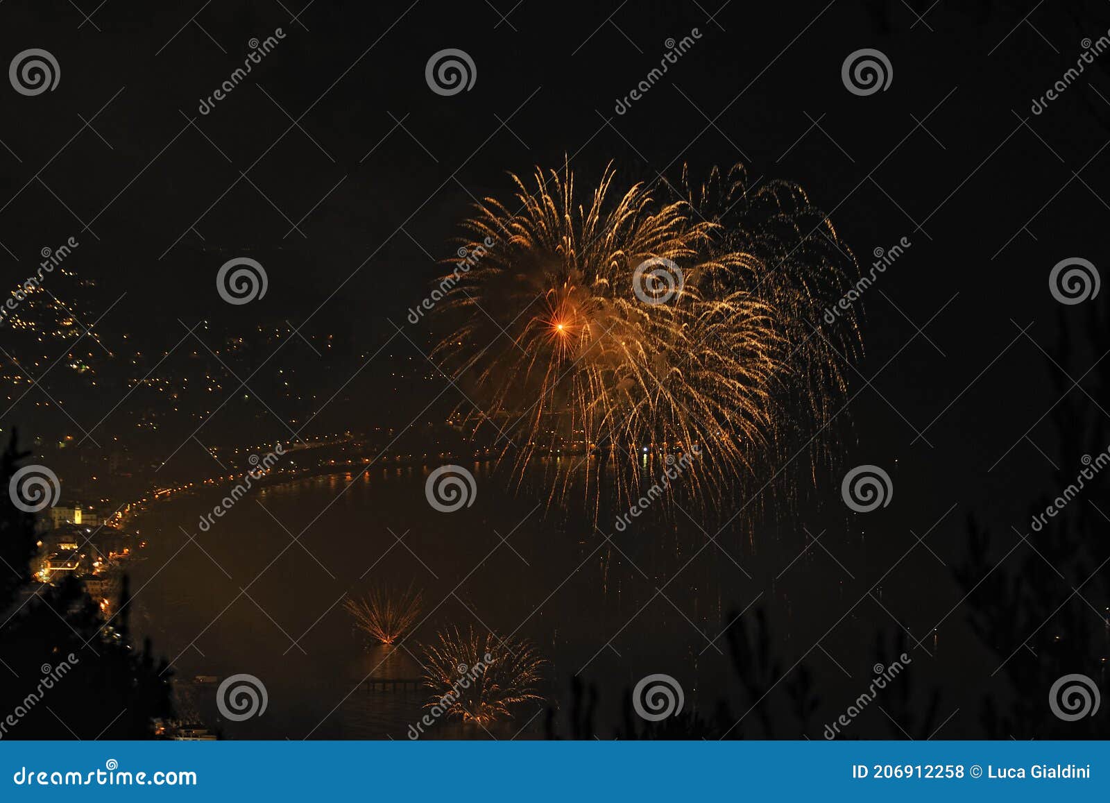 Fireworks on the sea stock photo. Image of fire, festival - 206912258