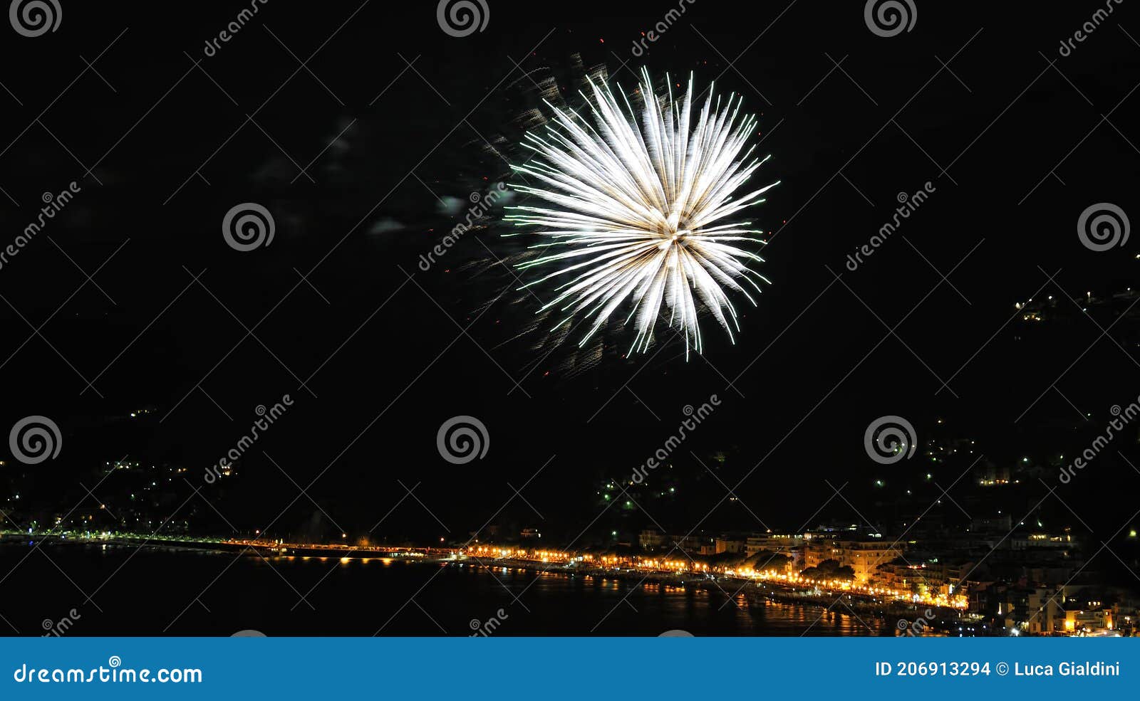 Fireworks on the sea stock photo. Image of independence - 206913294