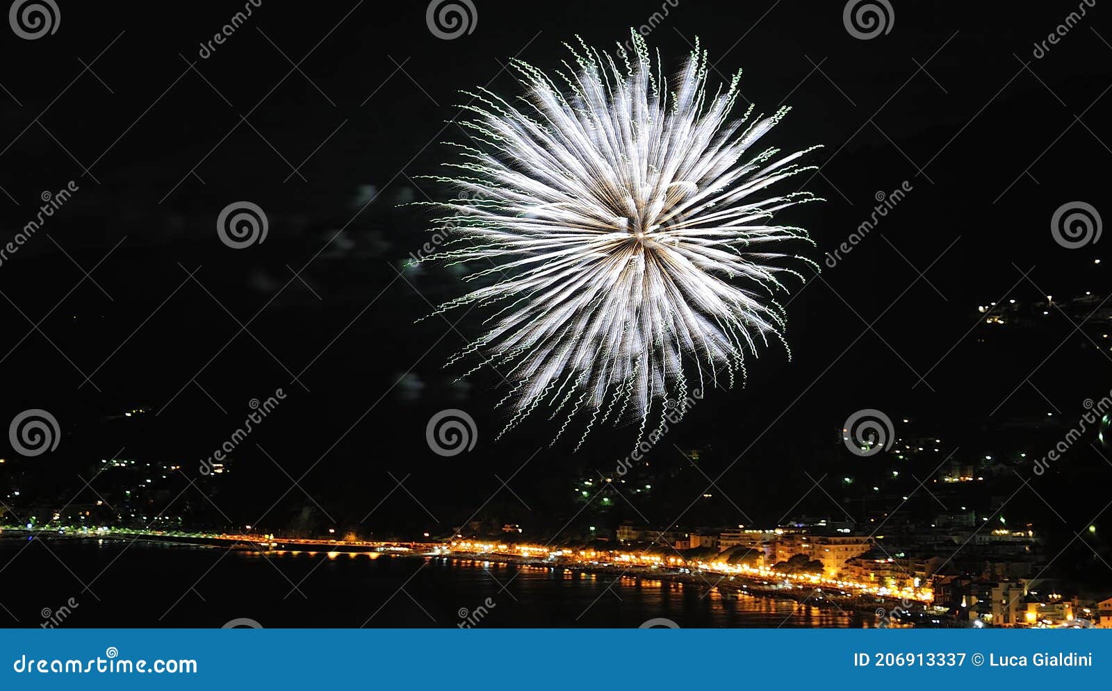 Fireworks on the sea stock image. Image of fireworks - 206913337