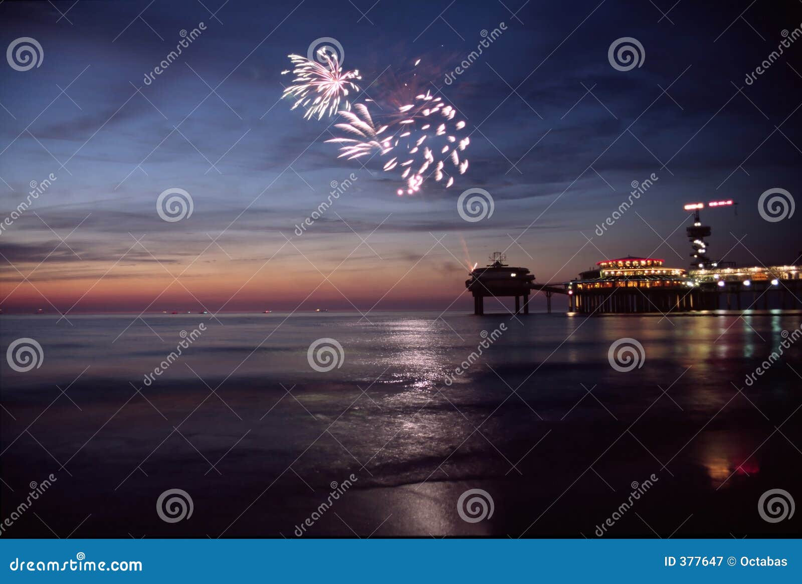 Fireworks at sea stock image. Image of pier, party, happening - 377647