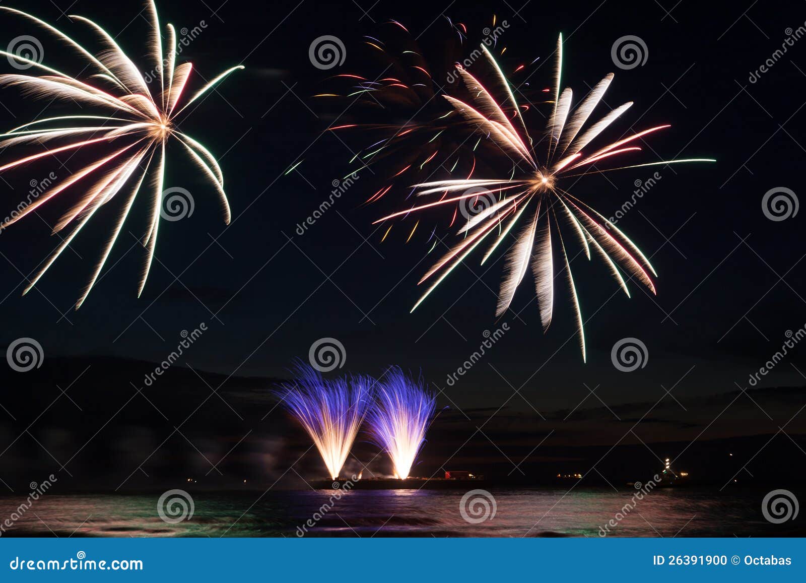 Fireworks at the Sea at Night Stock Photo - Image of night, pyrotechnic ...
