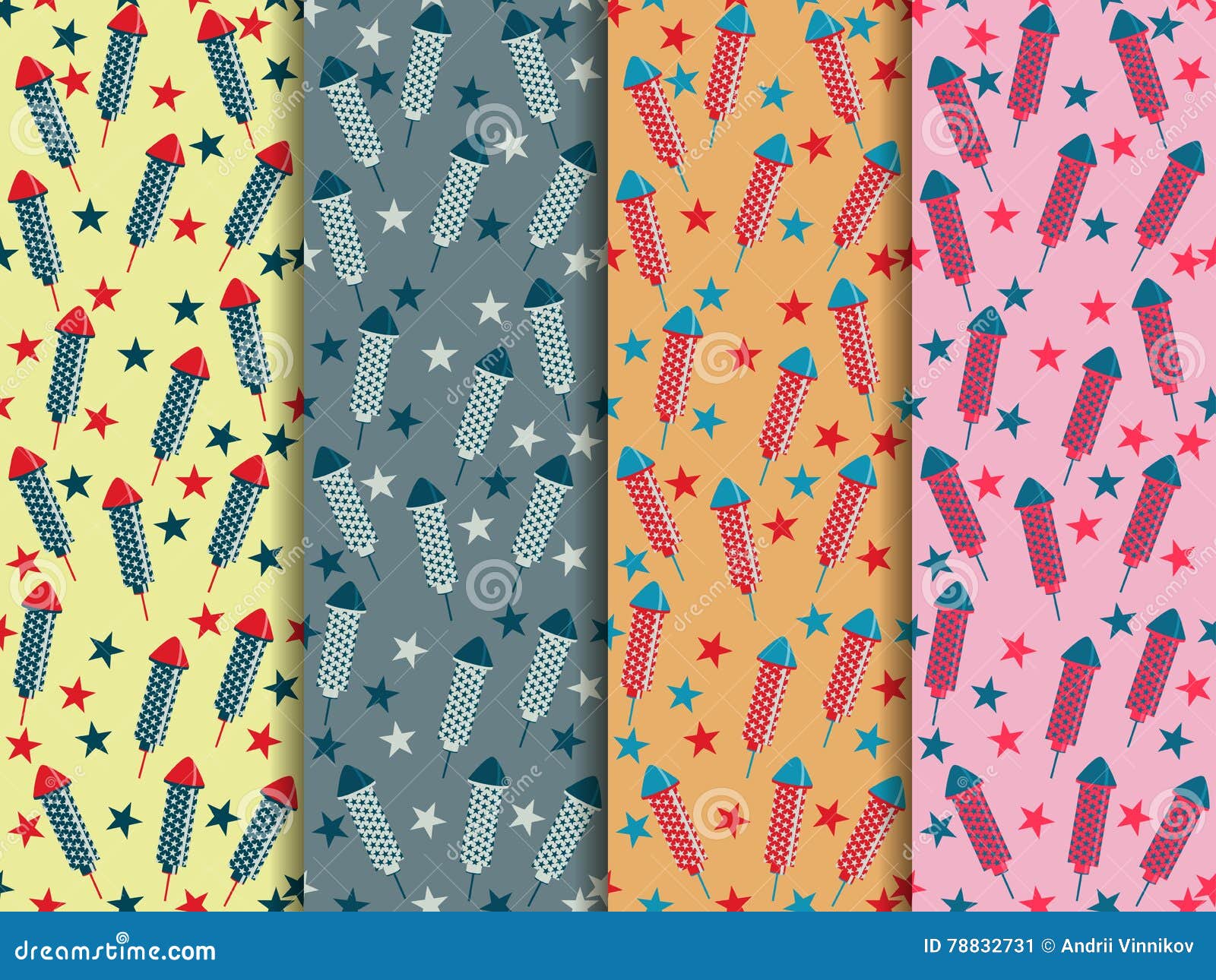 Fireworks Seamless Pattern, Firecrackers, Rockets Seamless Pattern ...