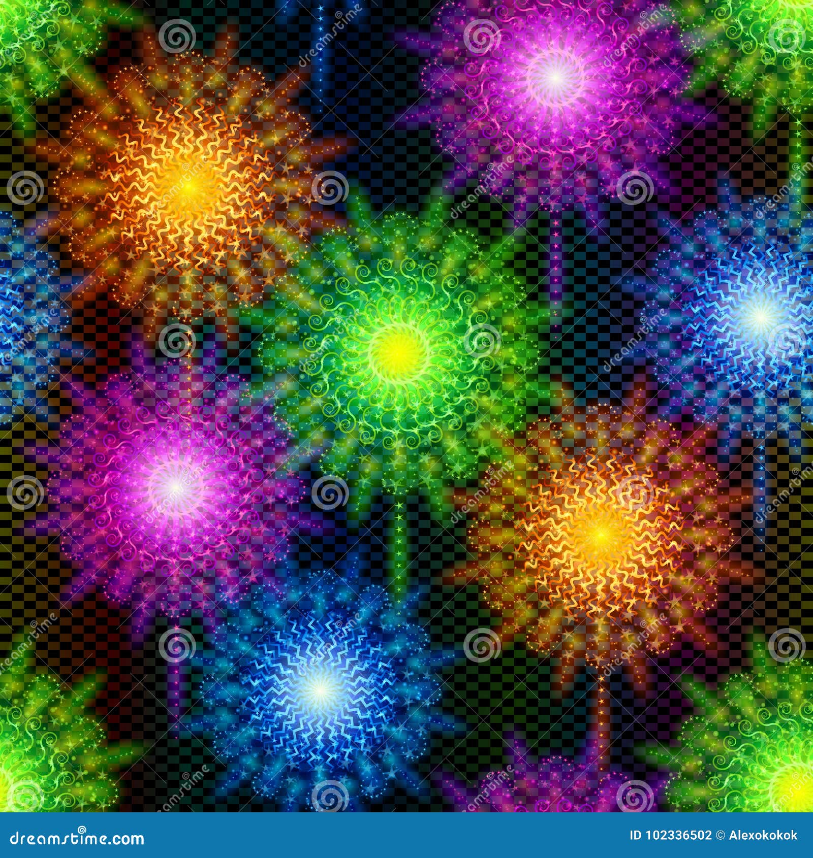 Fireworks Seamless Pattern stock vector. Illustration of black - 102336502