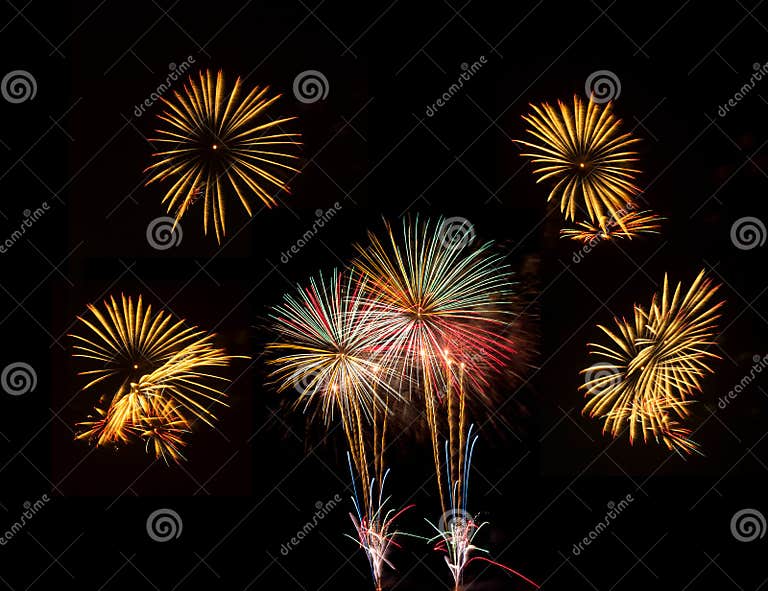 Fireworks Set of Five Picture for Celebration Stock Photo - Image of ...