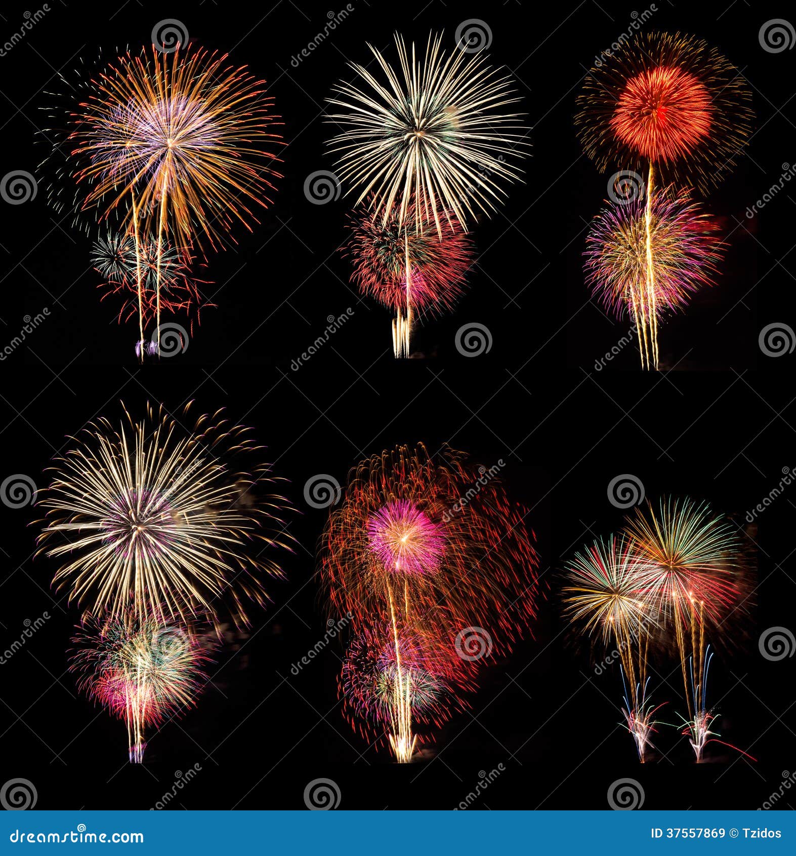 Fireworks Set of Six Picture Stock Image - Image of nice, fire: 37557869