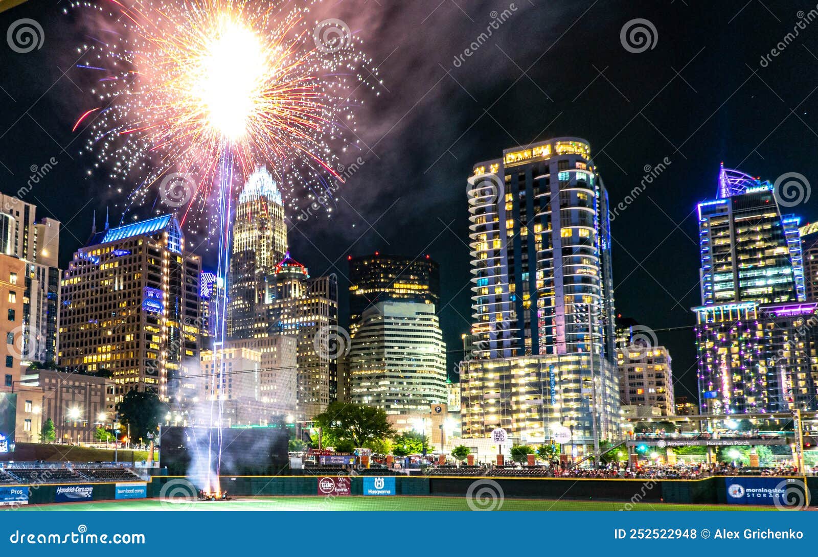 Fireworks Show Over Charlotte Skyline Post Baseball Game Editorial ...