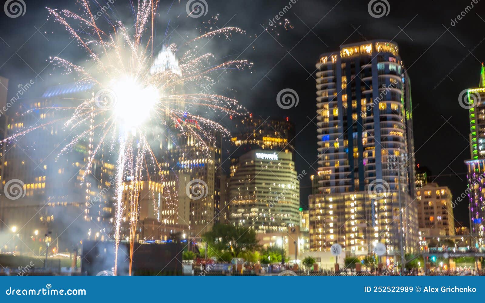 Fireworks Show Over Charlotte Skyline Post Baseball Game Editorial ...