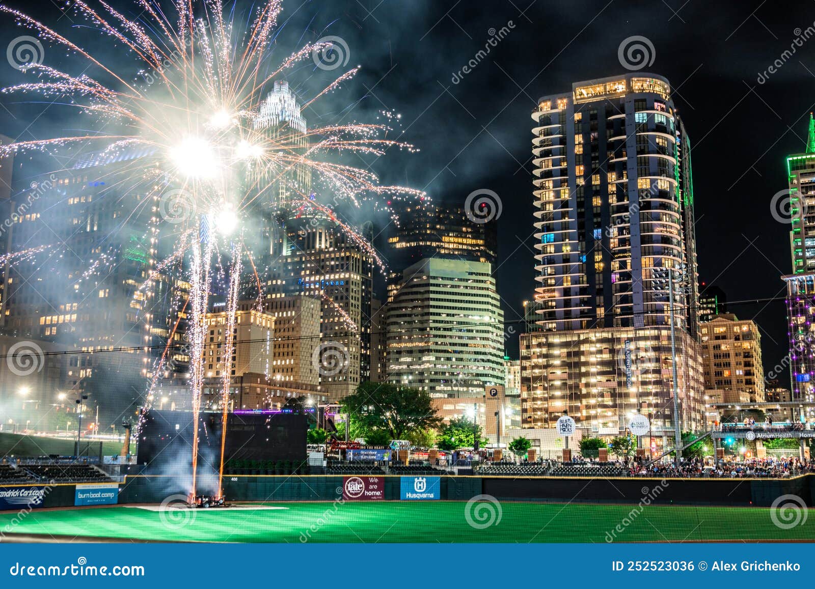 Fireworks Show Over Charlotte Skyline Post Baseball Game Editorial ...