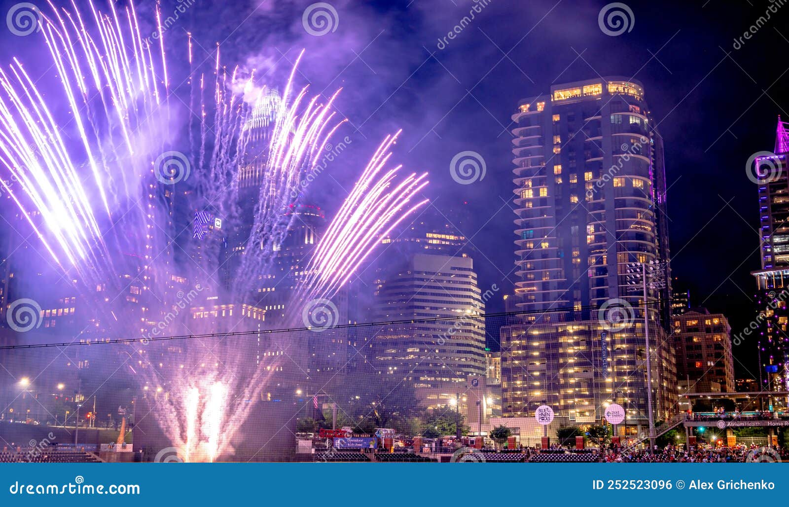 Fireworks Show Over Charlotte Skyline Post Baseball Game Editorial ...