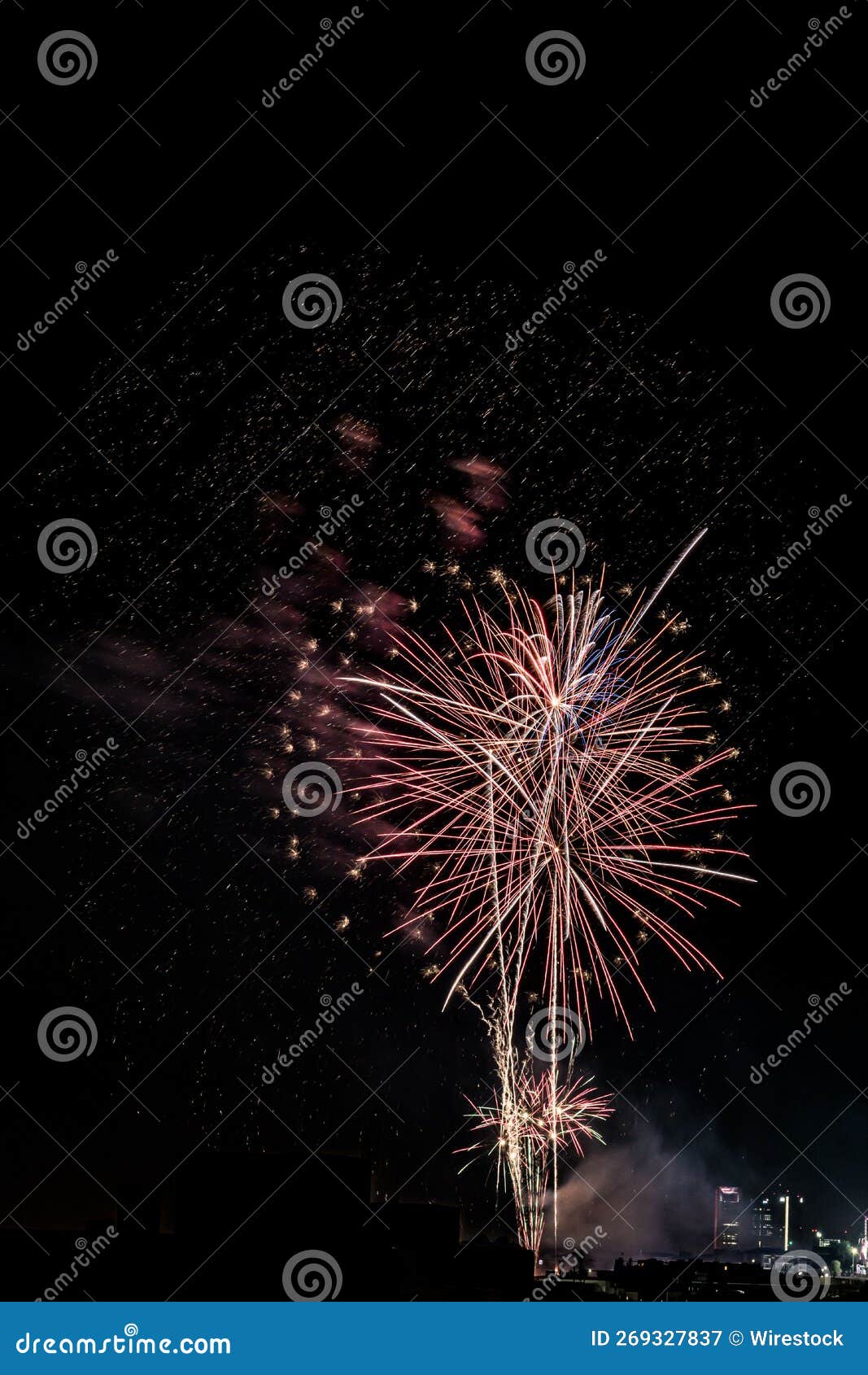 Fireworks Show with Pyrotechnics Launched at Different Heights and Many ...