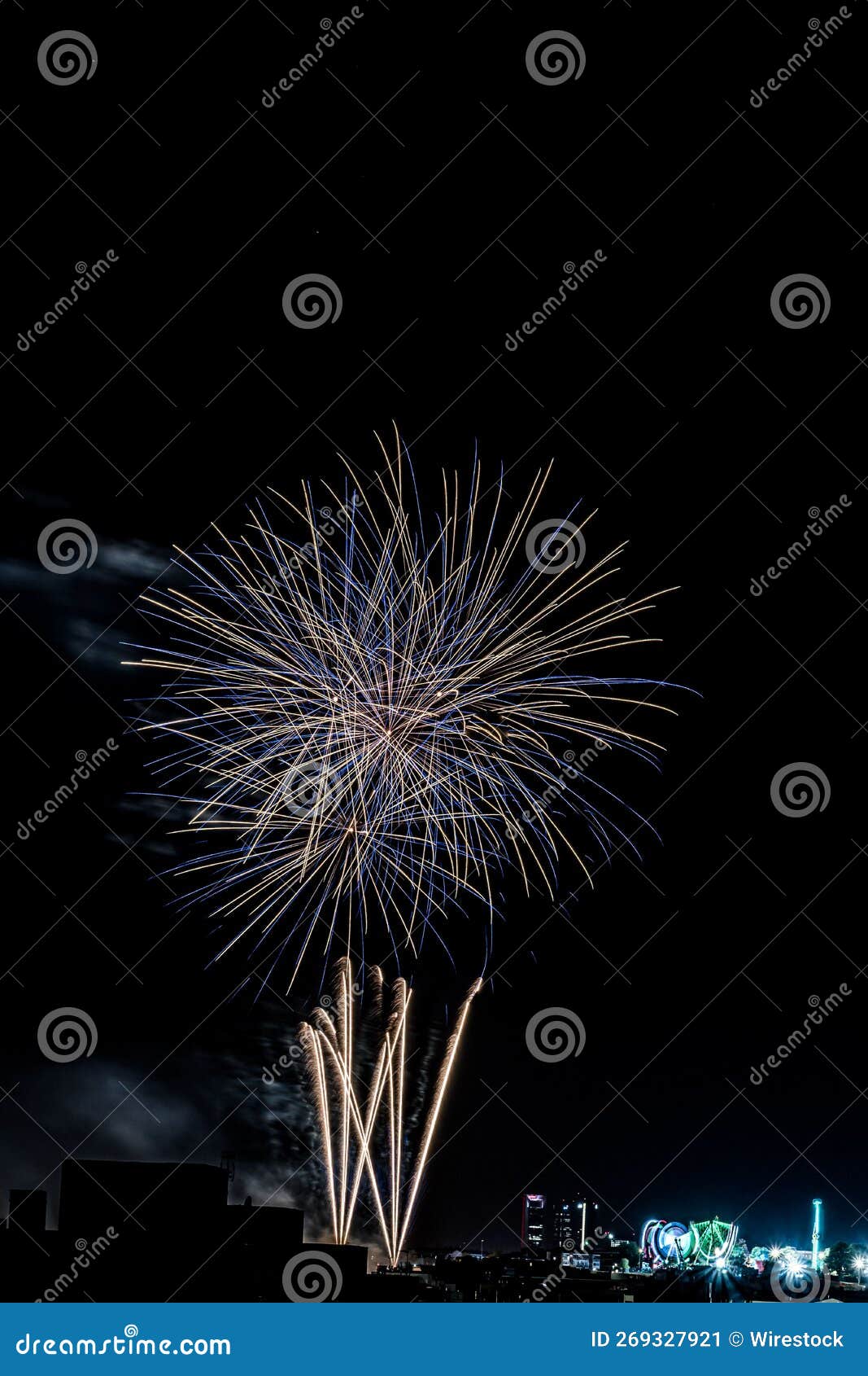 Fireworks Show with Pyrotechnics Launched at Different Heights and Many ...