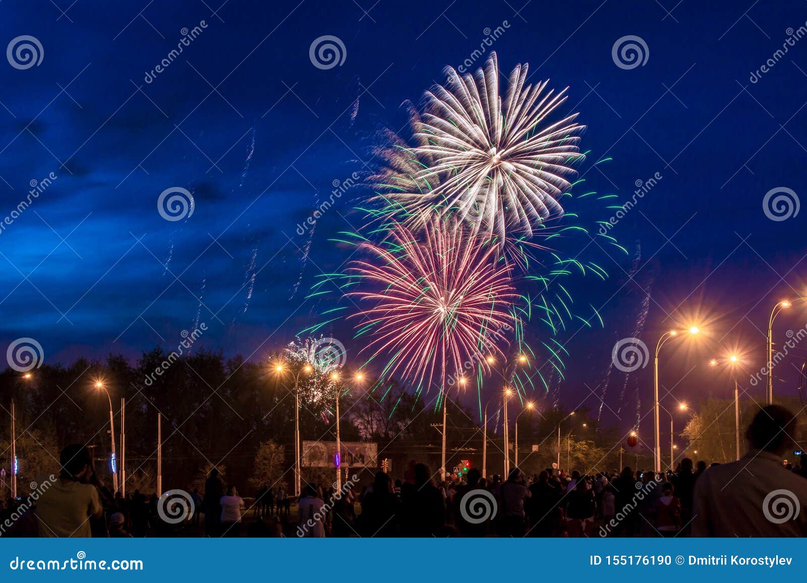 Fireworks in a Small Town, Slow Shutter Speed Stock Photo - Image of ...