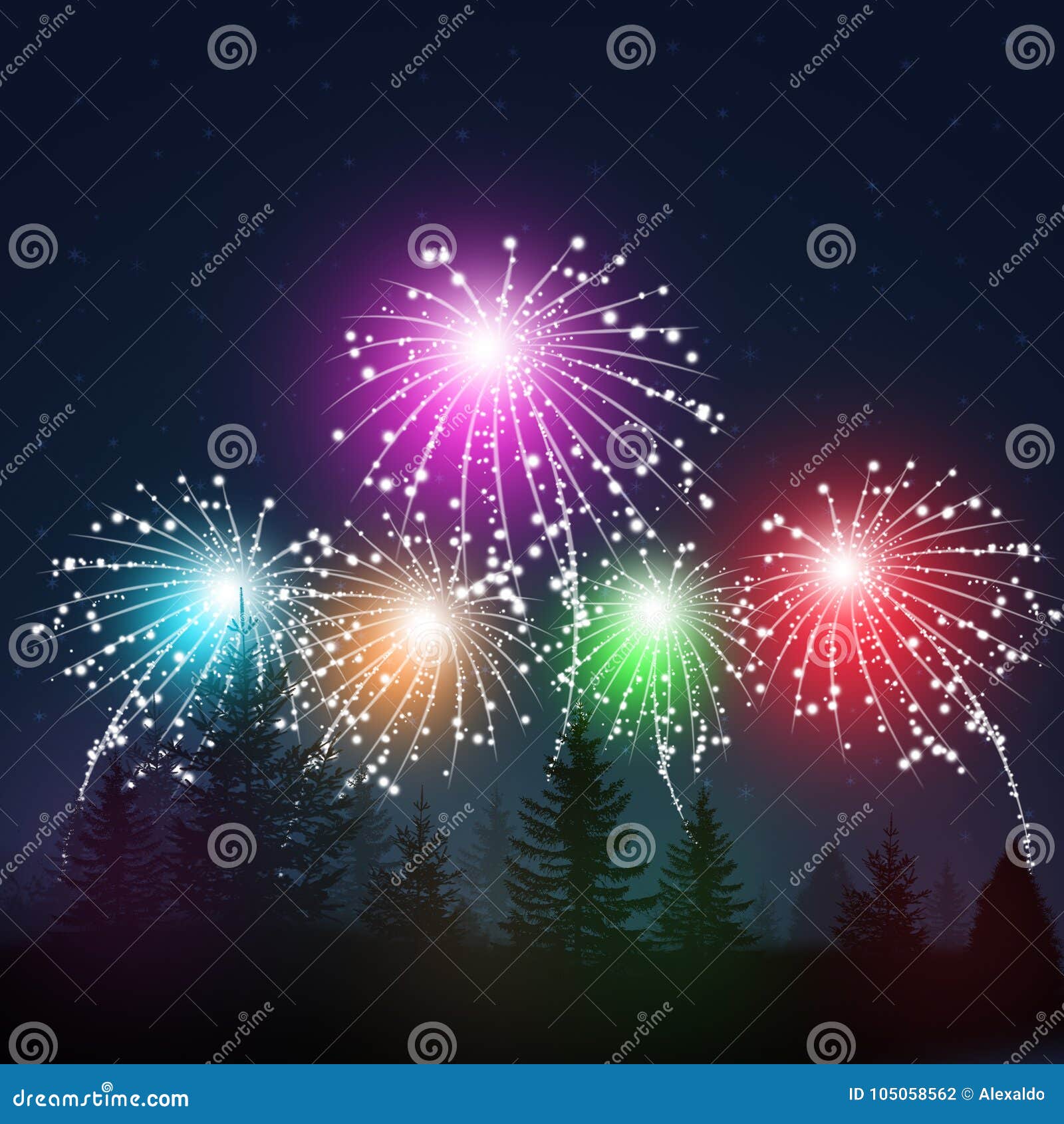 Fireworks in Snow Forest stock illustration. Illustration of abstract ...