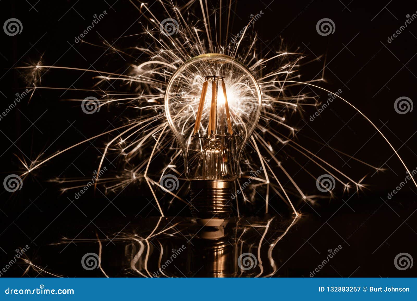 Fireworks Sparkler Showing through LED Light Bulb Stock Image - Image ...