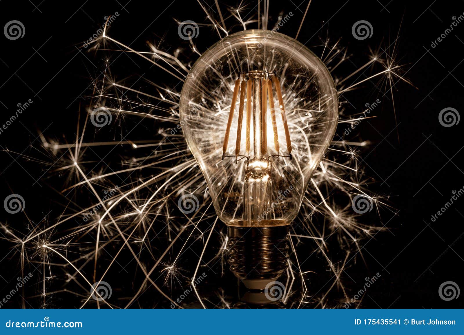 Fireworks Sparkler Showing through LED Light Bulb Stock Image - Image ...