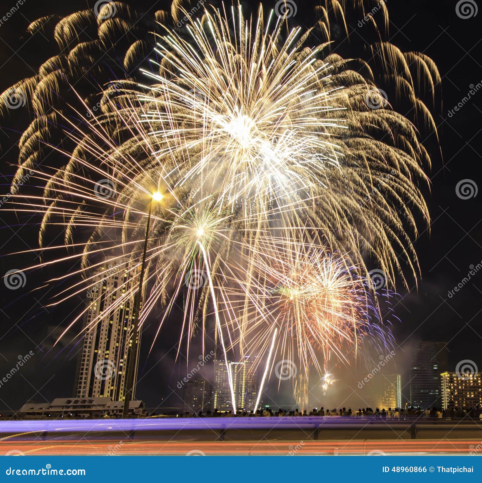 Fireworks and spectator stock photo. Image of city, fiesta - 48960866