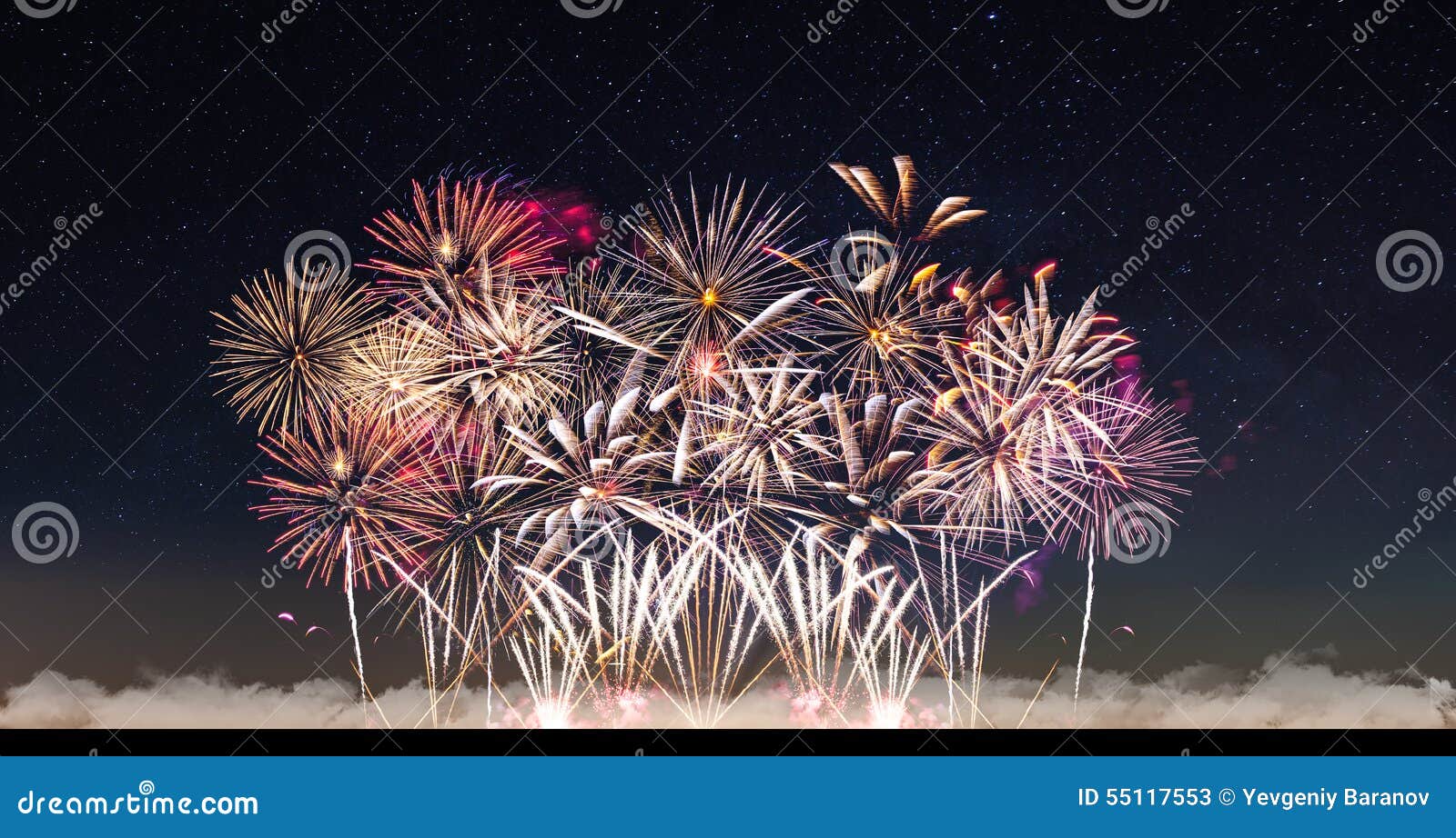 Fireworks and starry sky stock image. Image of background - 55117553