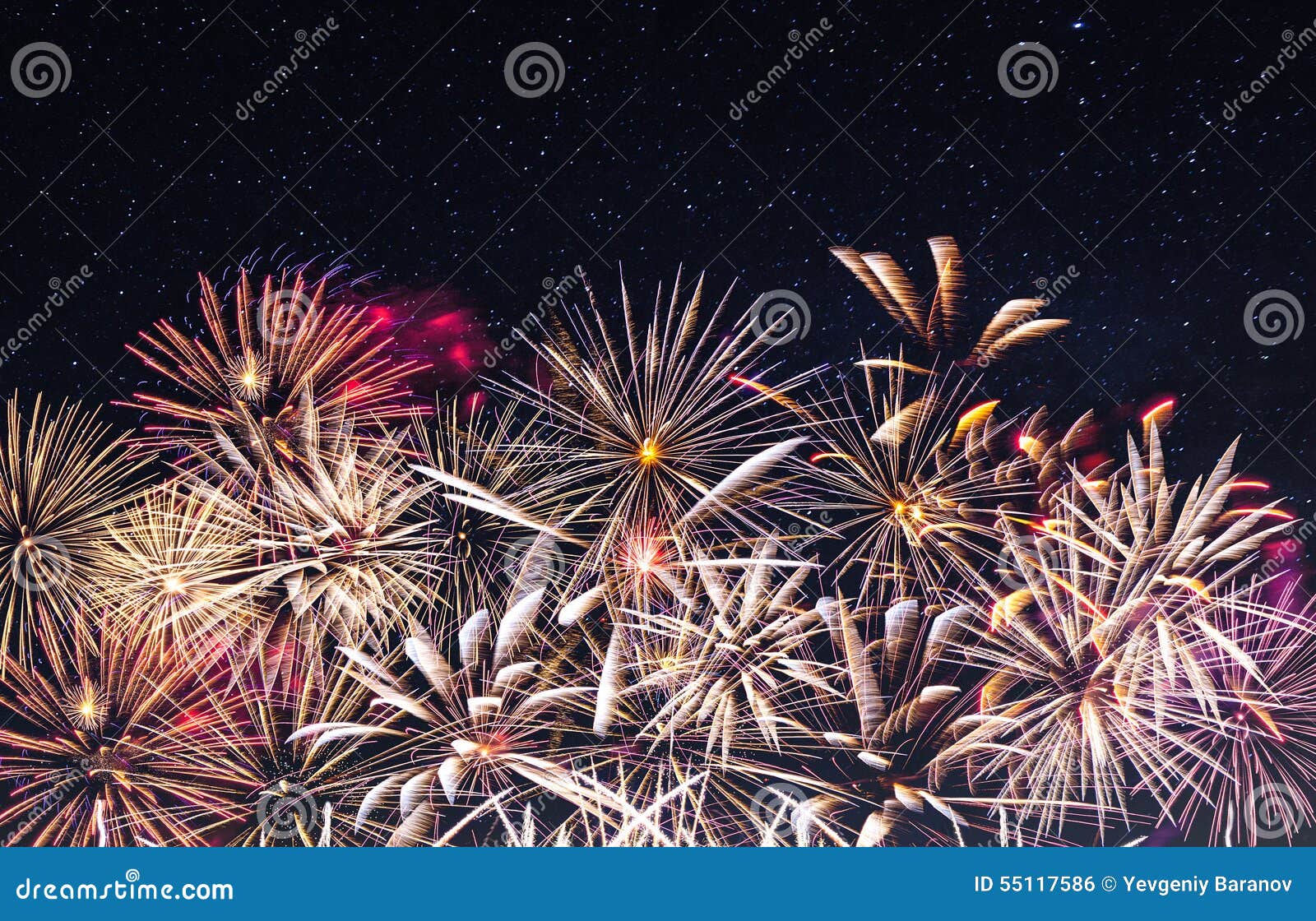 Fireworks and starry sky stock photo. Image of firework - 55117586