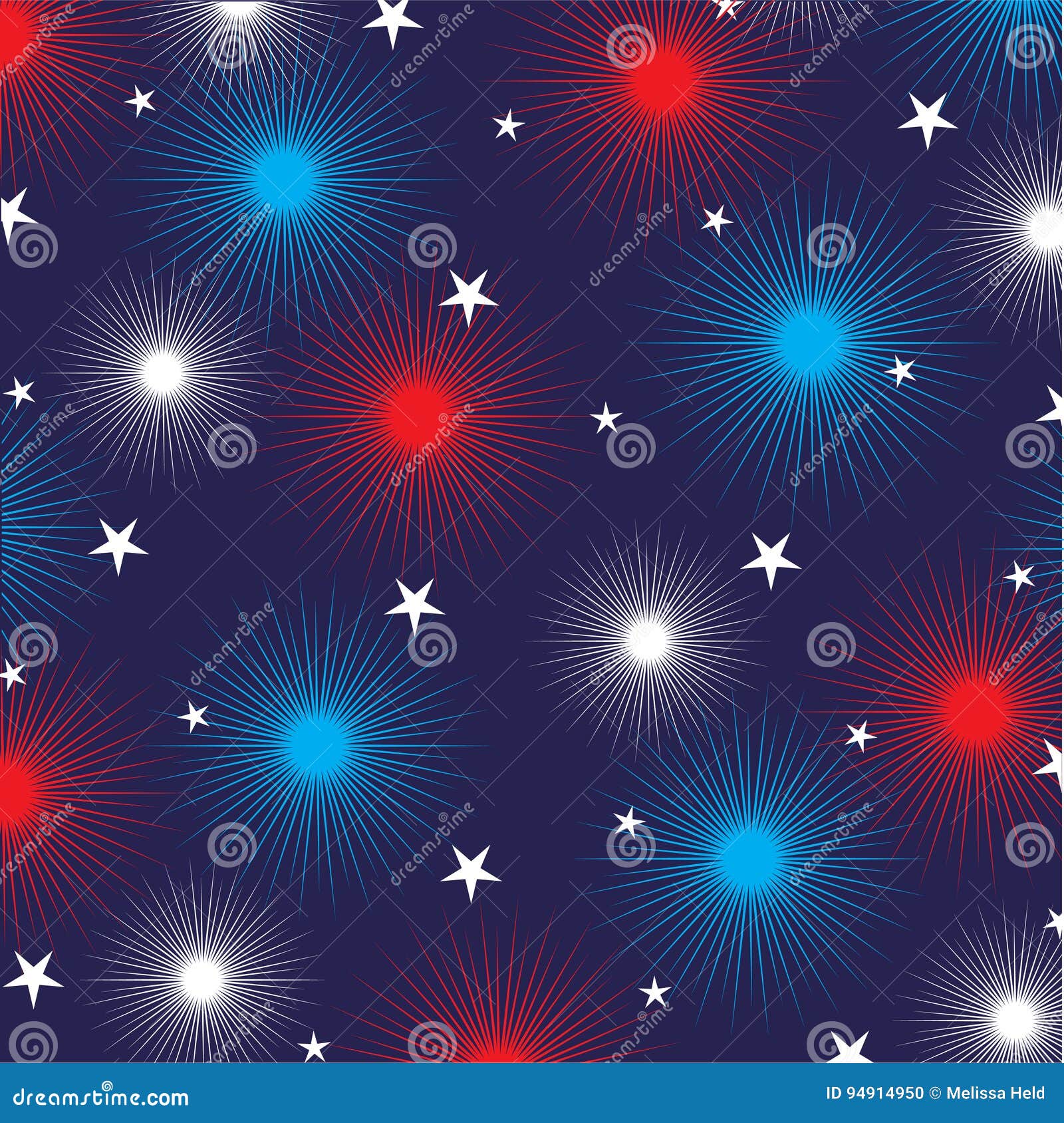 Fireworks and Stars on Blue Stock Illustration - Illustration of ...