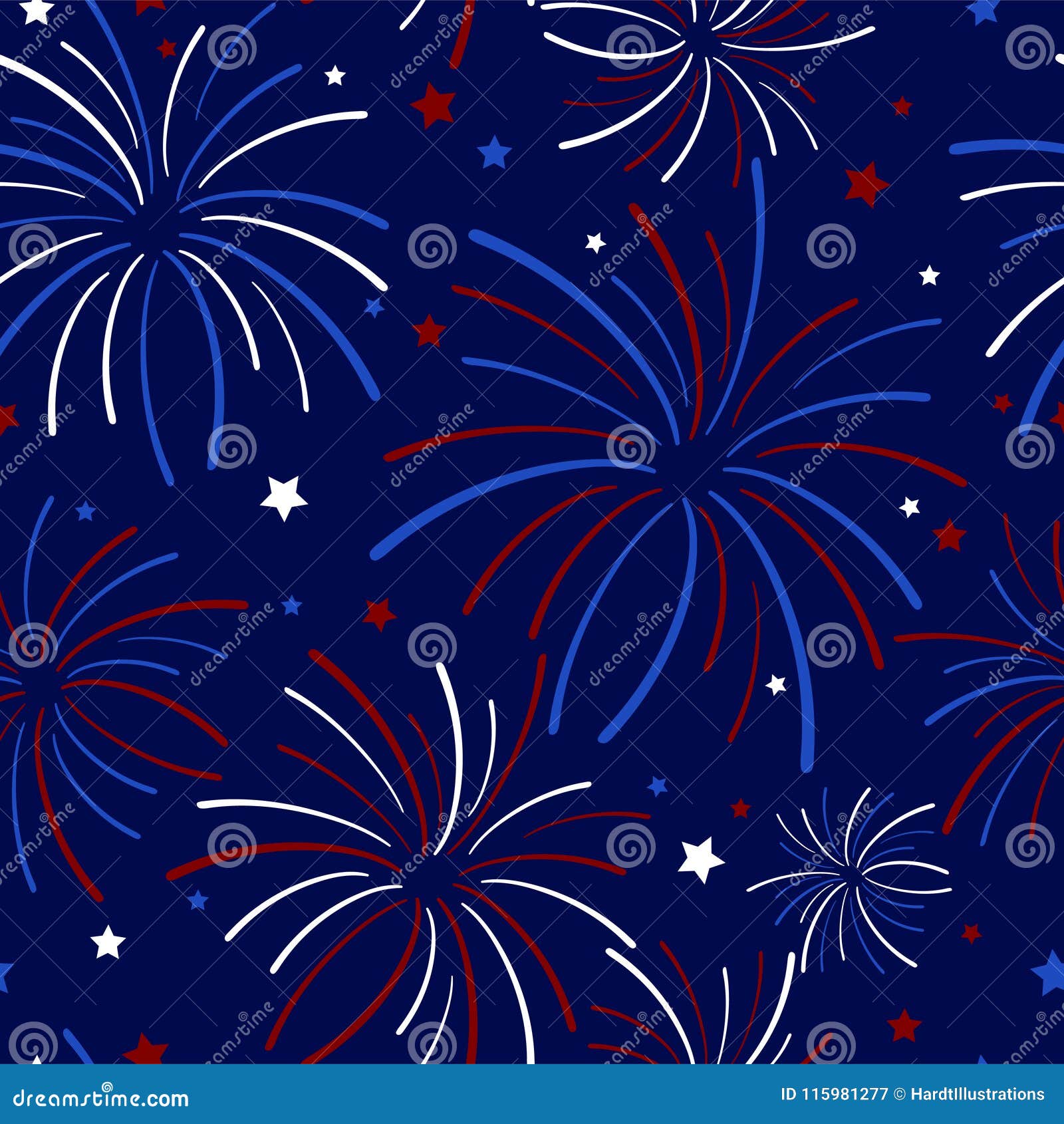 Fireworks and Stars Seamless Pattern Stock Vector - Illustration of ...