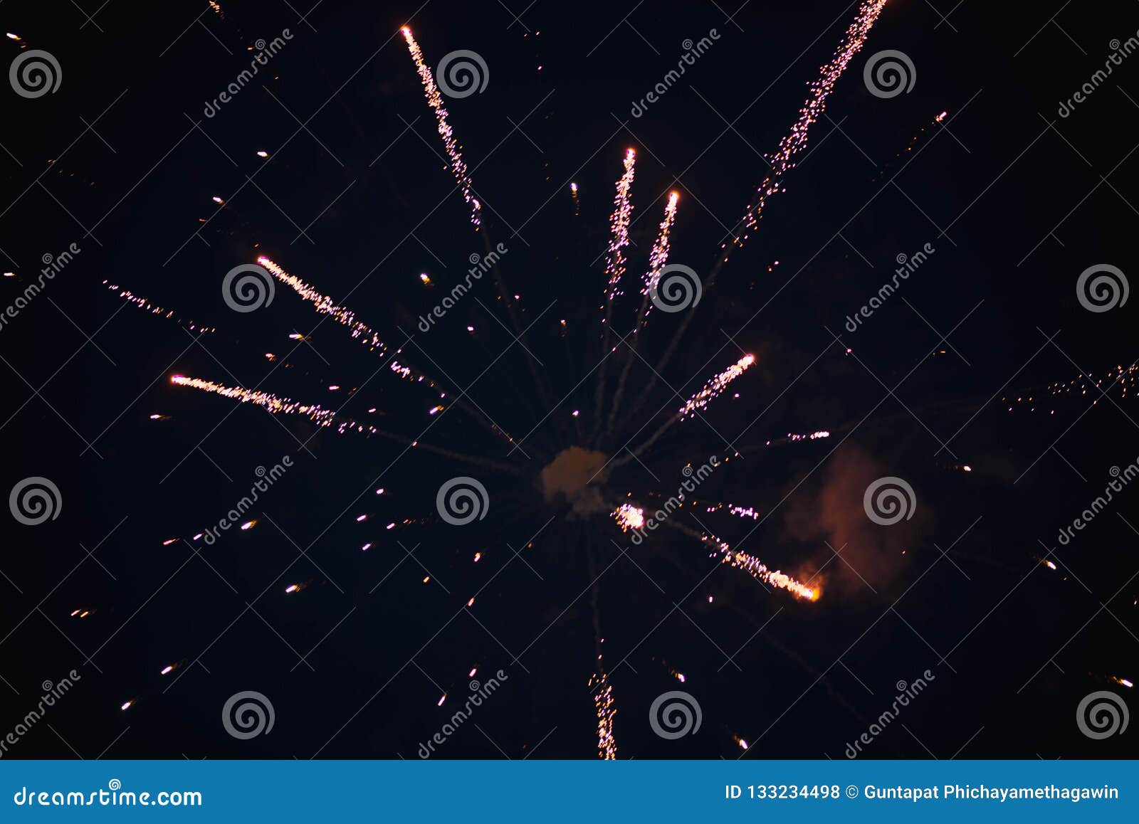 Fireworks. Stars and Shiny Fireworks on Red Background Stock Photo ...