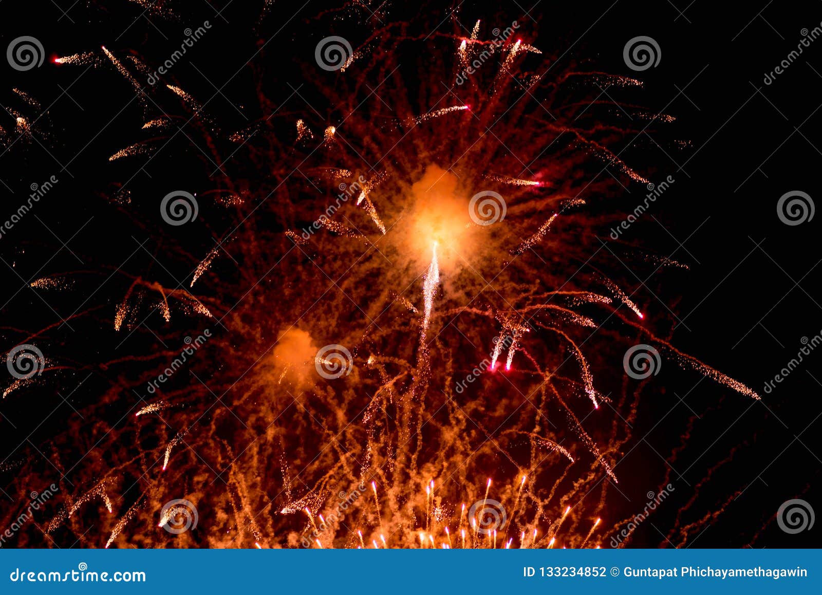 Fireworks. Stars And Shiny Fireworks On Red Background Stock Image ...