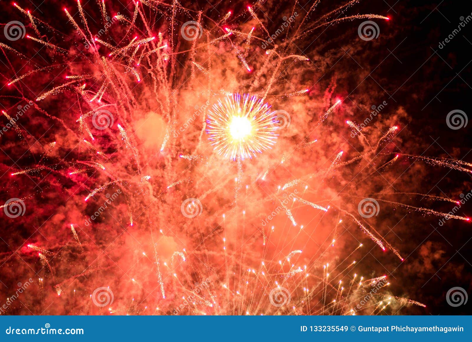 Fireworks. Stars And Shiny Fireworks On Red Background Royalty-Free ...