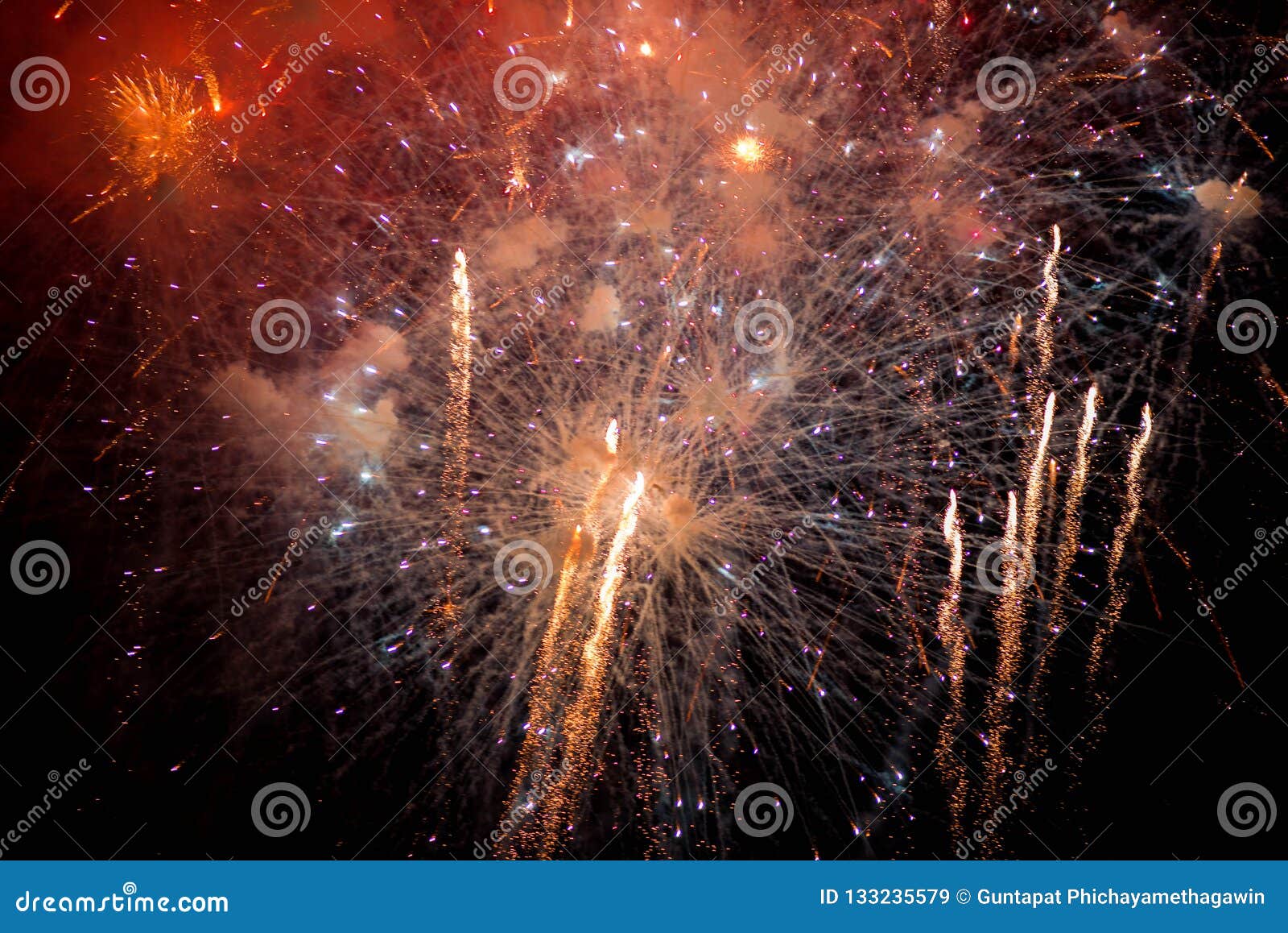 Fireworks. Stars and Shiny Fireworks on Red Background Stock Image ...
