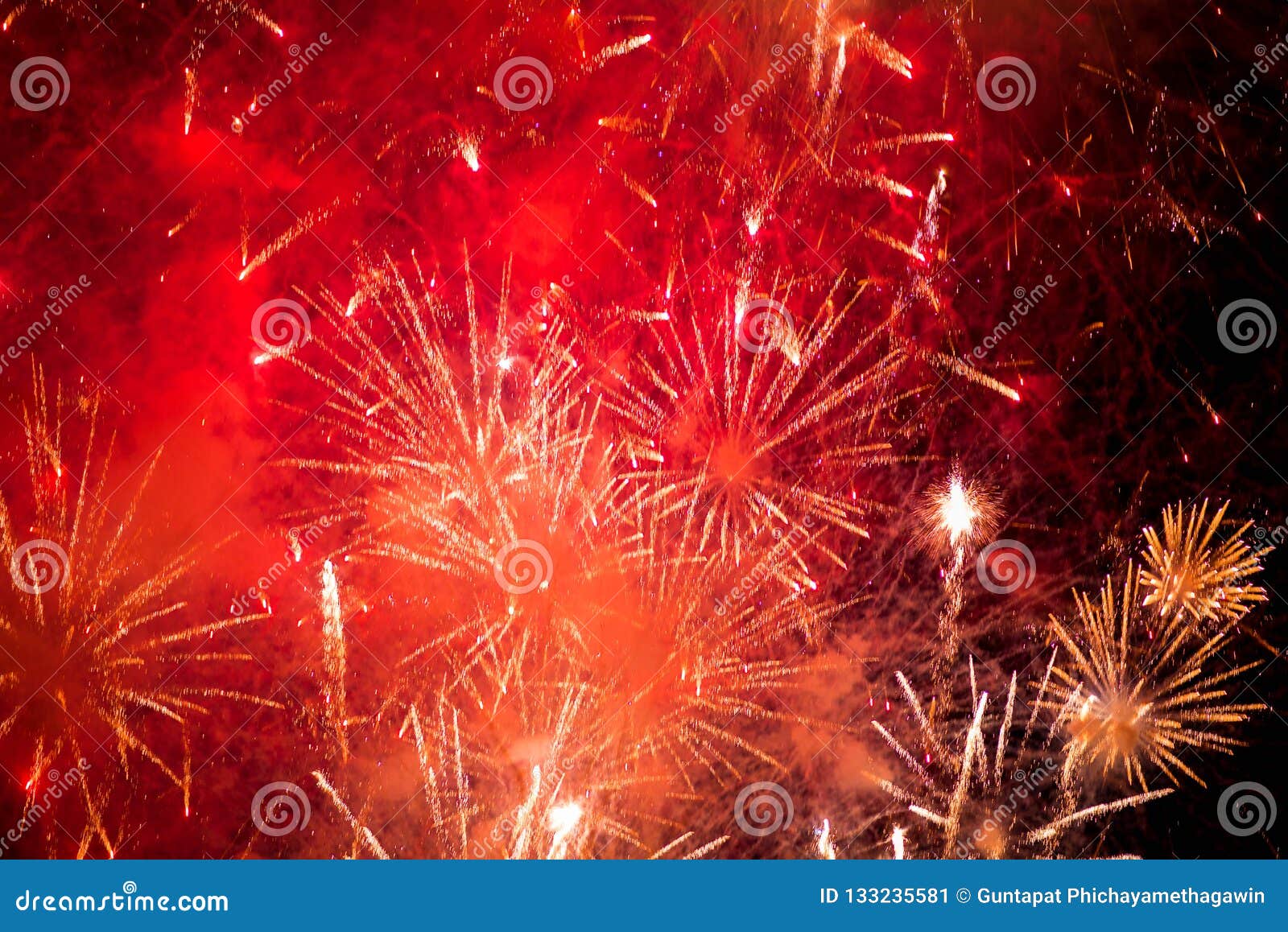 Fireworks. Stars And Shiny Fireworks On Red Background Stock Image ...
