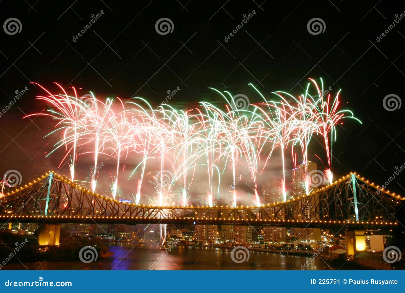 Fireworks at Story Bridge stock image. Image of bridge - 225791
