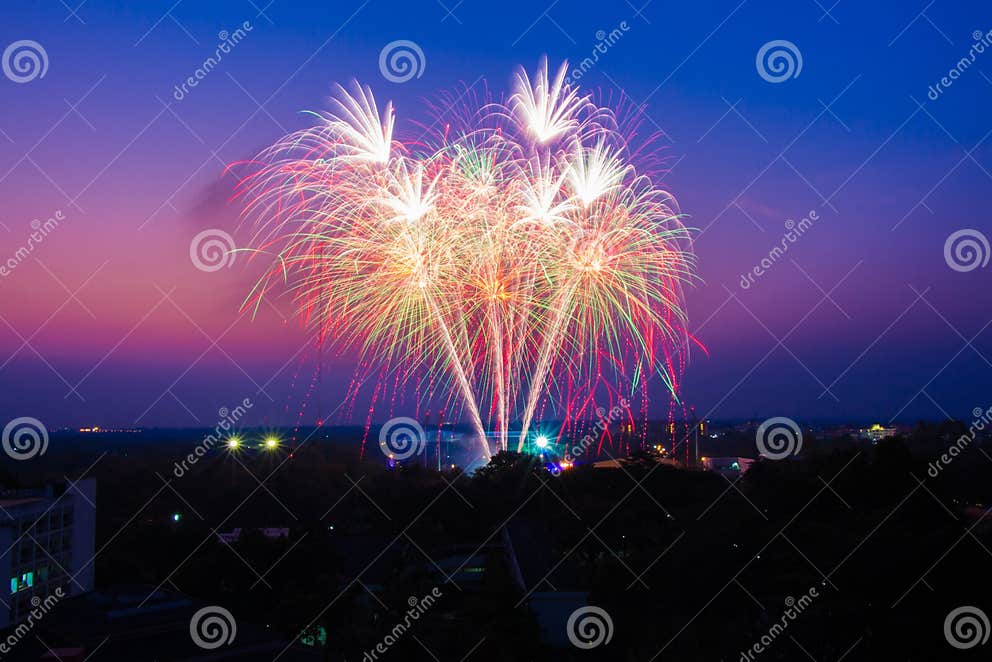 Fireworks at sunset stock photo. Image of place, exterior - 37469998