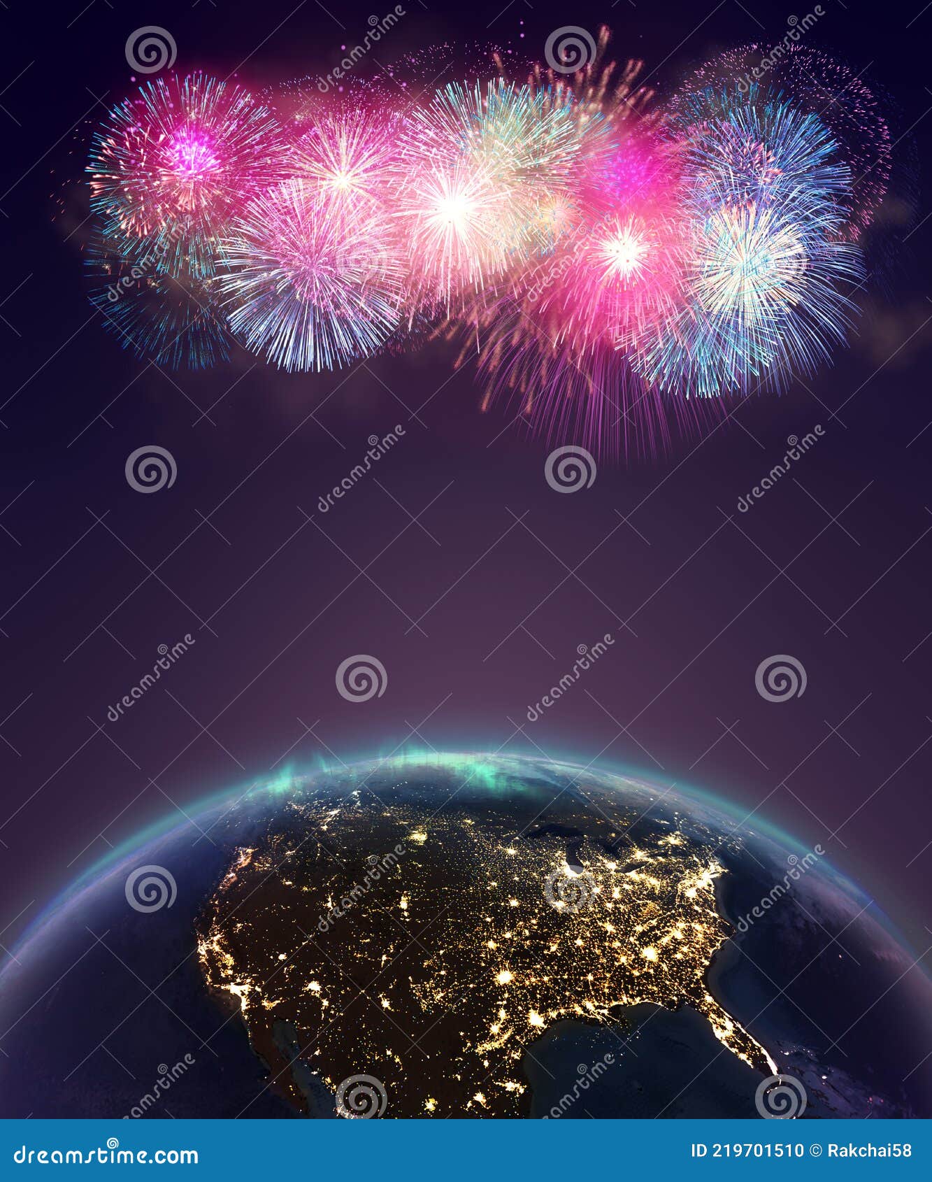 Fireworks 4th of July Celebration Above USA. View from Space Stock ...