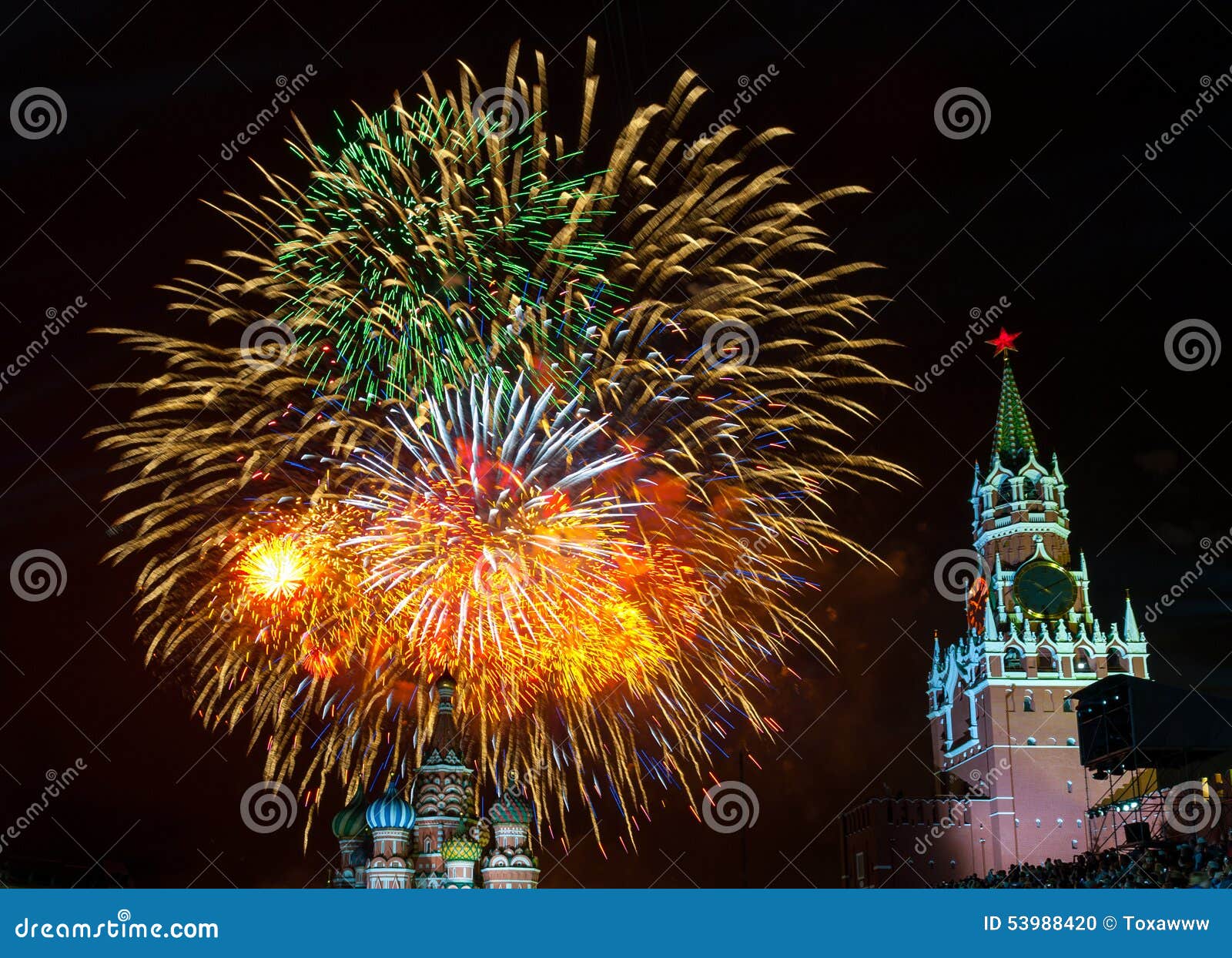 Fireworks on the 70th Victory Day on Red Square Stock Photo - Image of ...