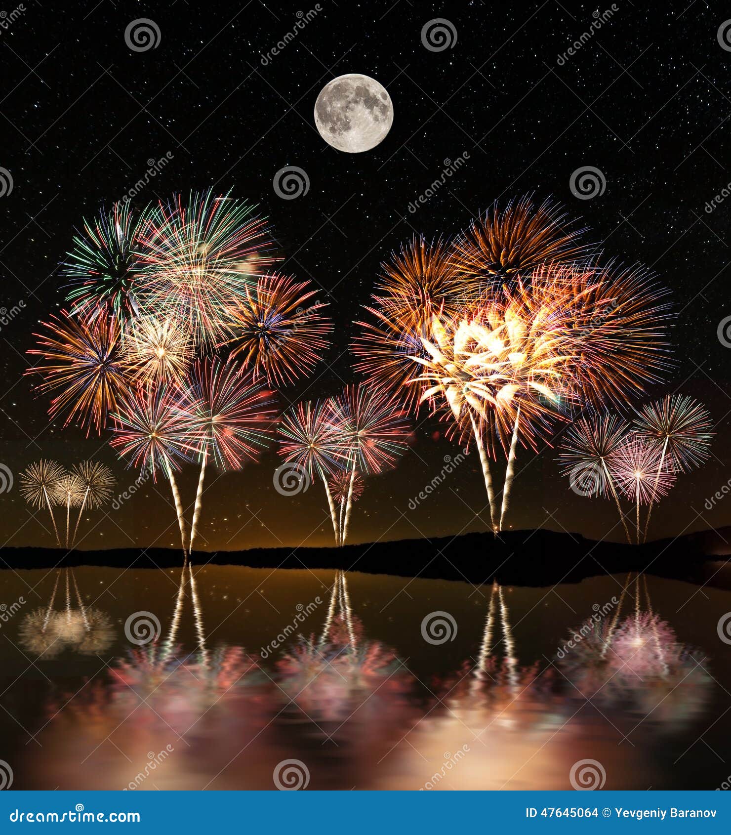 Fireworks Under the Starry Sky Stock Photo - Image of entertainment ...