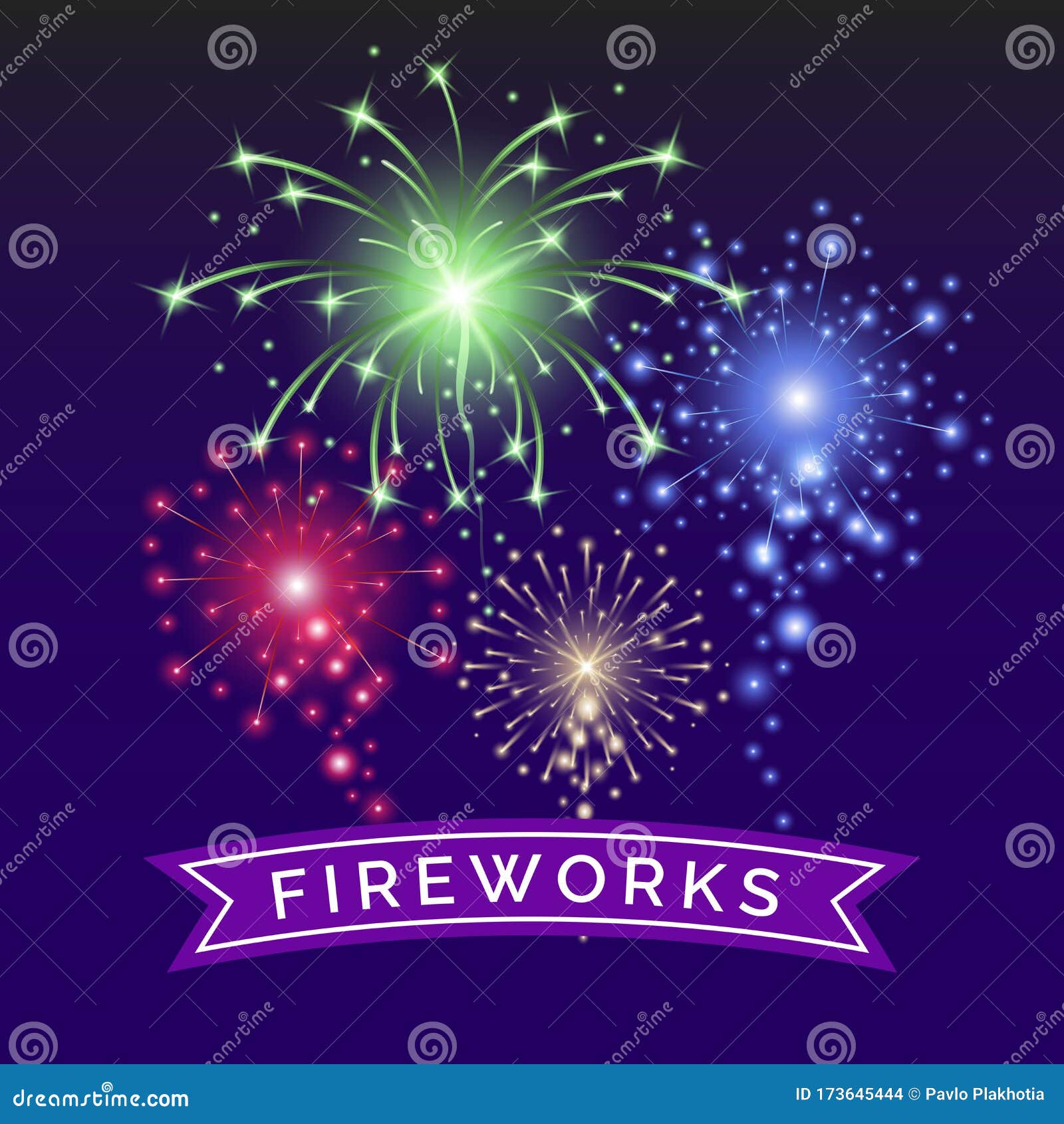 Fireworks Vector Banner Template. Fireworks for Holiday and Celebration ...
