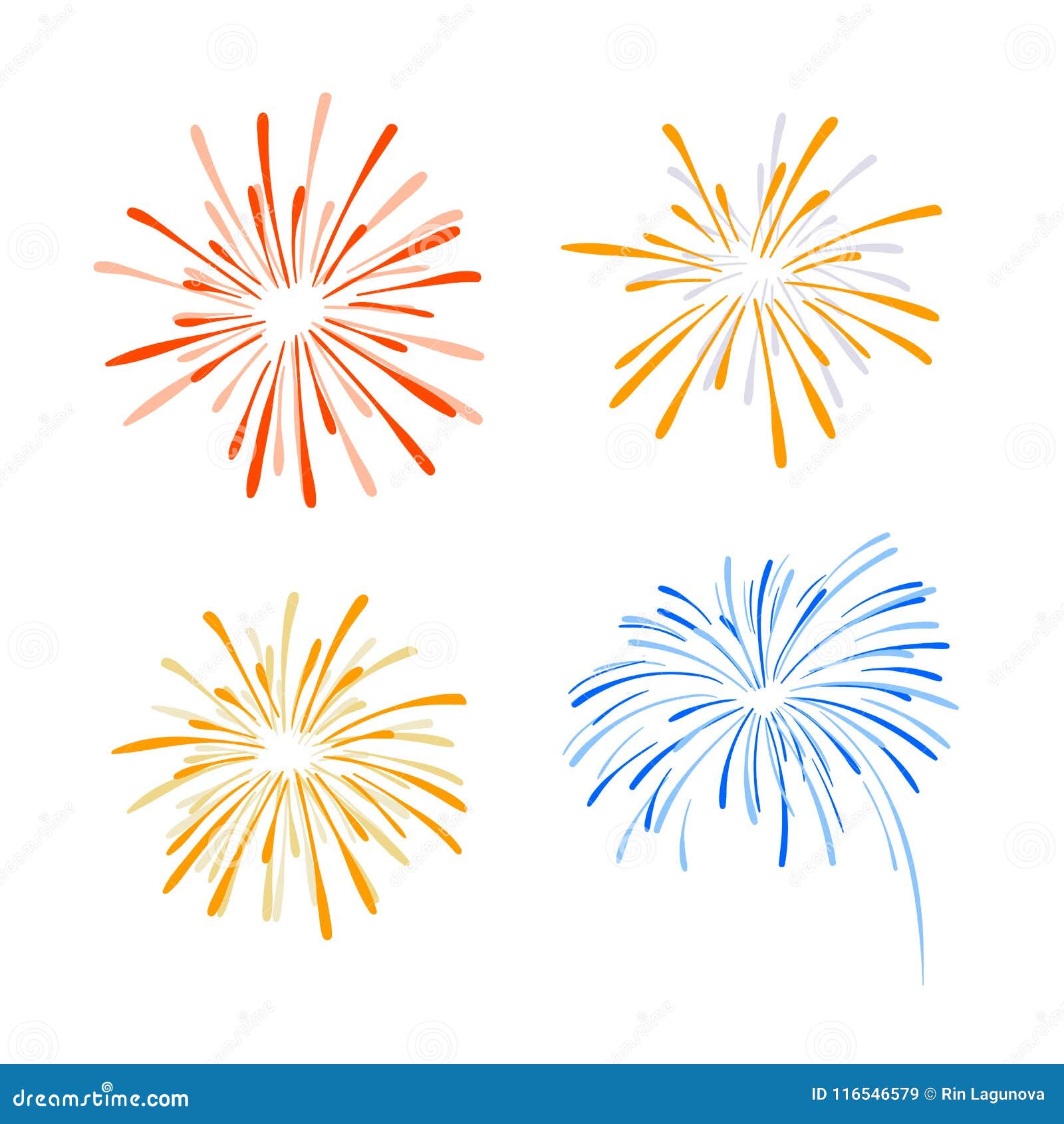 Fireworks, Vector Illustration, Drawn Explosions Isolated. Stock Vector ...